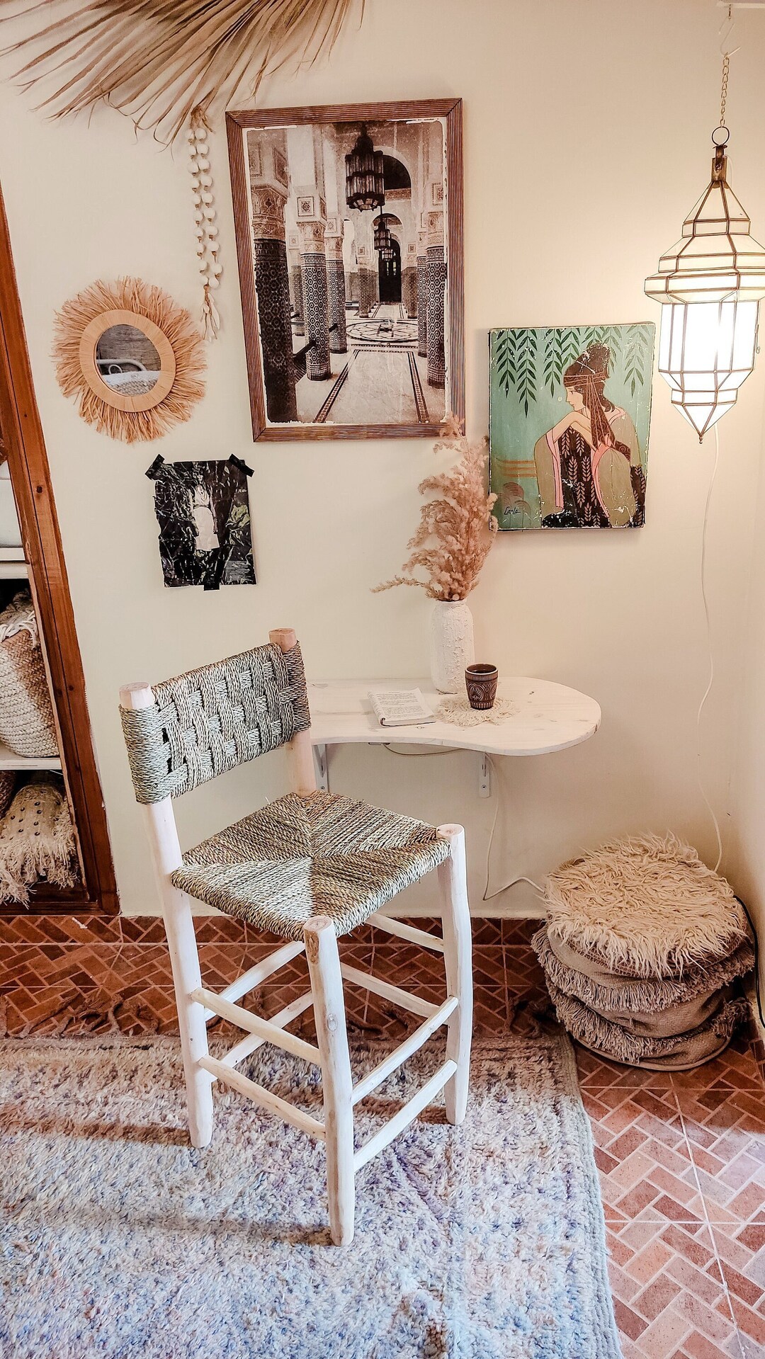 Moroccan Bar Stool High Chair Rattan Palm Leave Woven Wood 100 Cm - Etsy