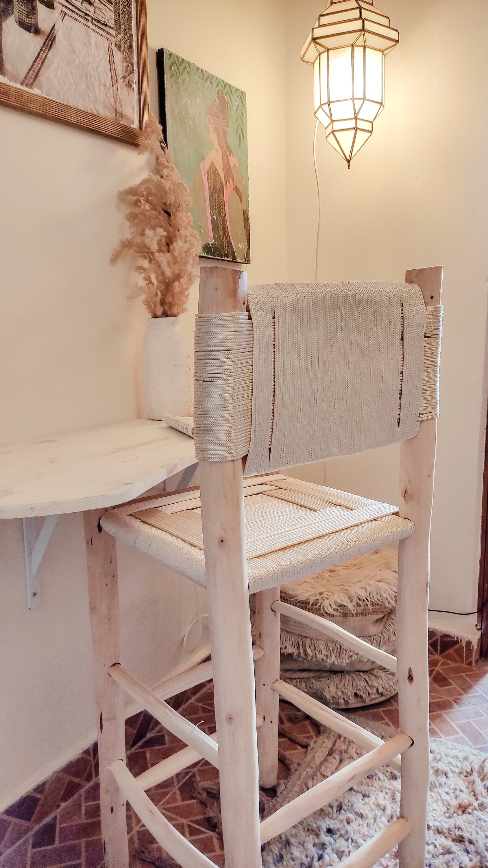 Moroccan Bar Stool High Chair Nylon Woven Wood 100 Cm - Etsy