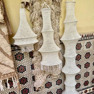 Handmade Crochet Pendant Lamp Set: Berber Boho Lighting, Customizable ...