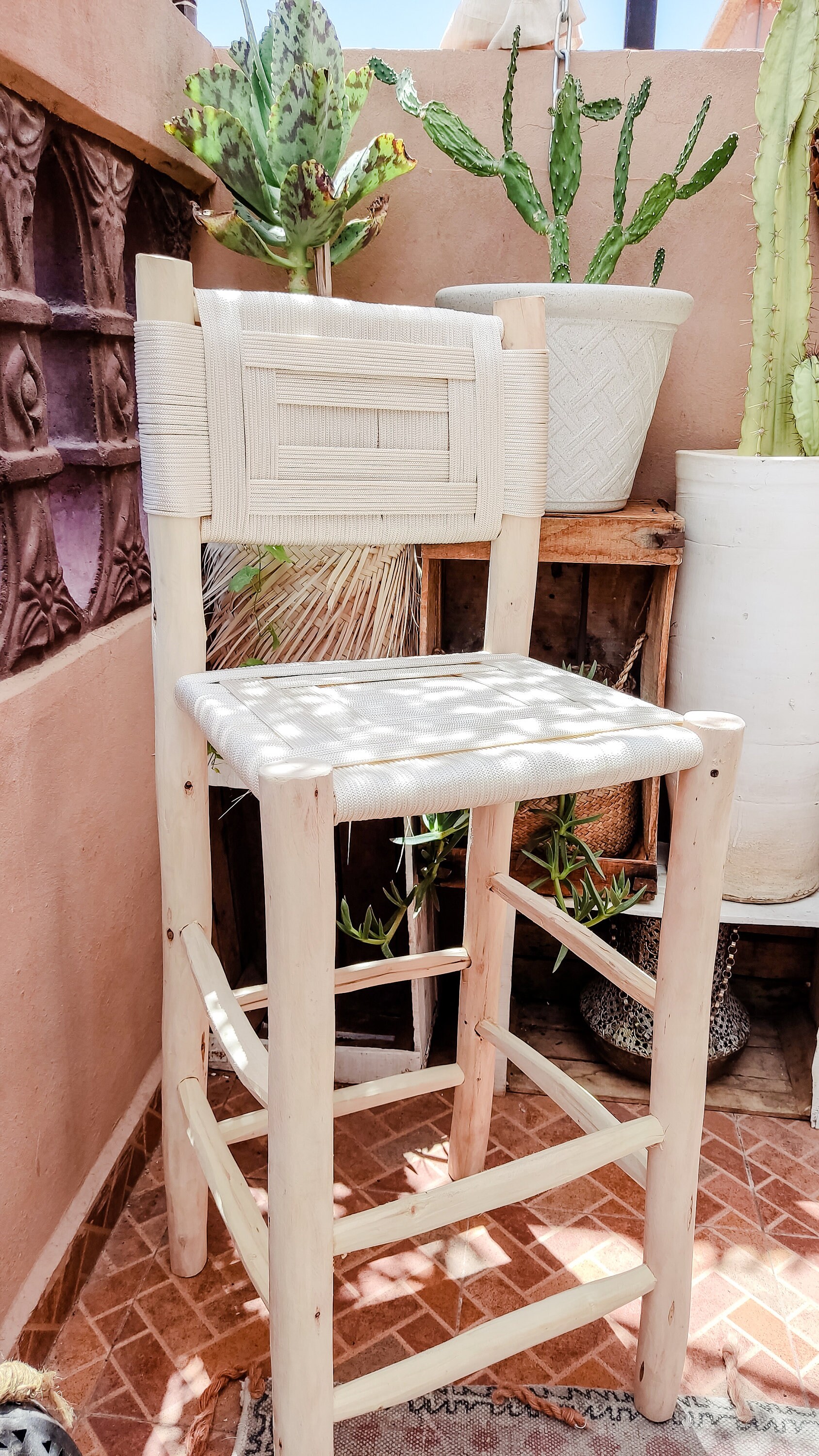 Moroccan Bar Stool High Chair Nylon Woven Wood 100 Cm - Etsy