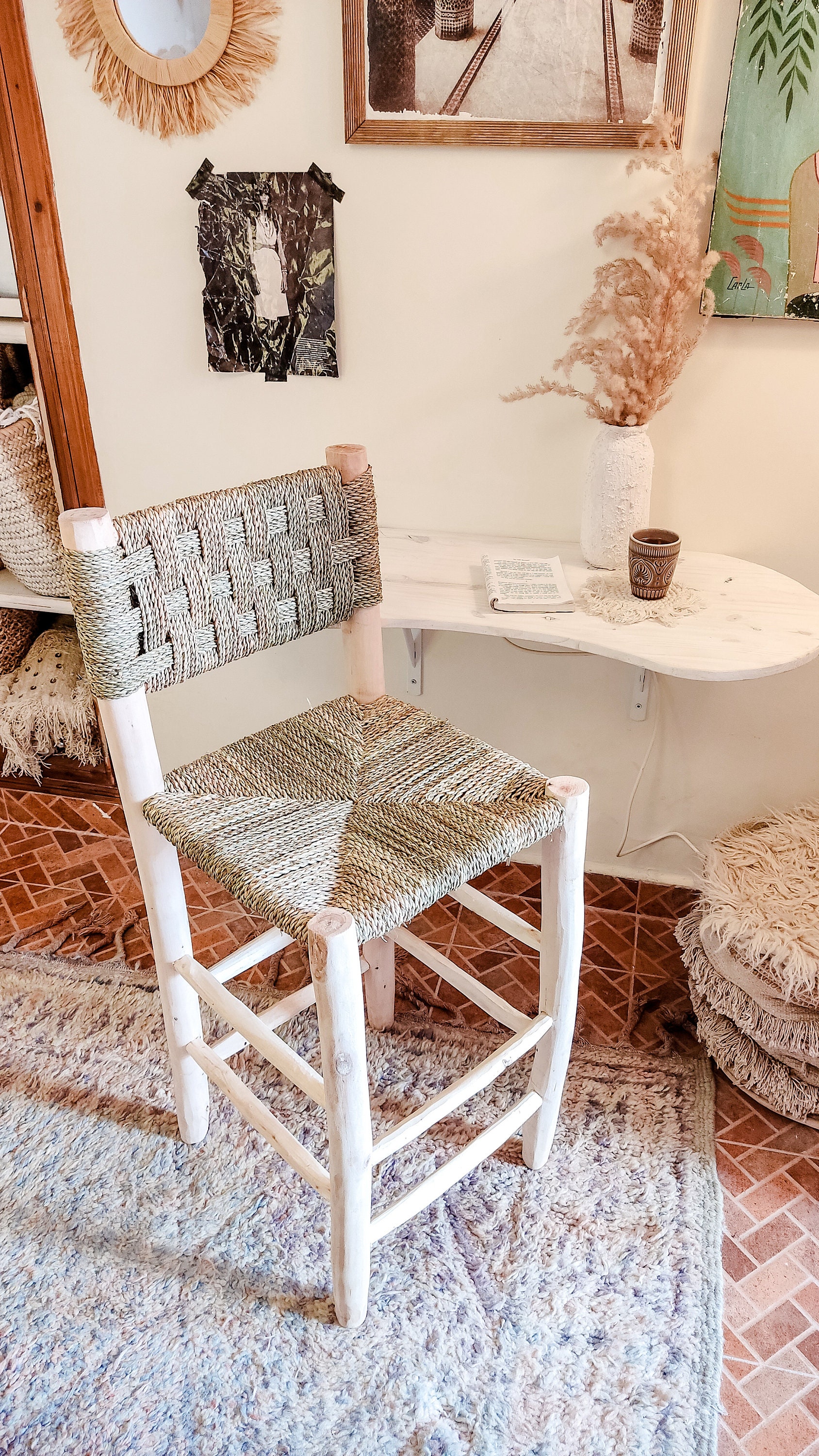 Moroccan Bar Stool High Chair Rattan Palm Leave Woven Wood 100 Cm - Etsy