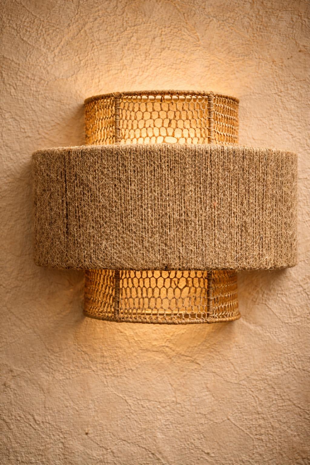 Handmade Raffia Crochet Wall Sconce Bohemian Jute Fiber Wall Light for ...
