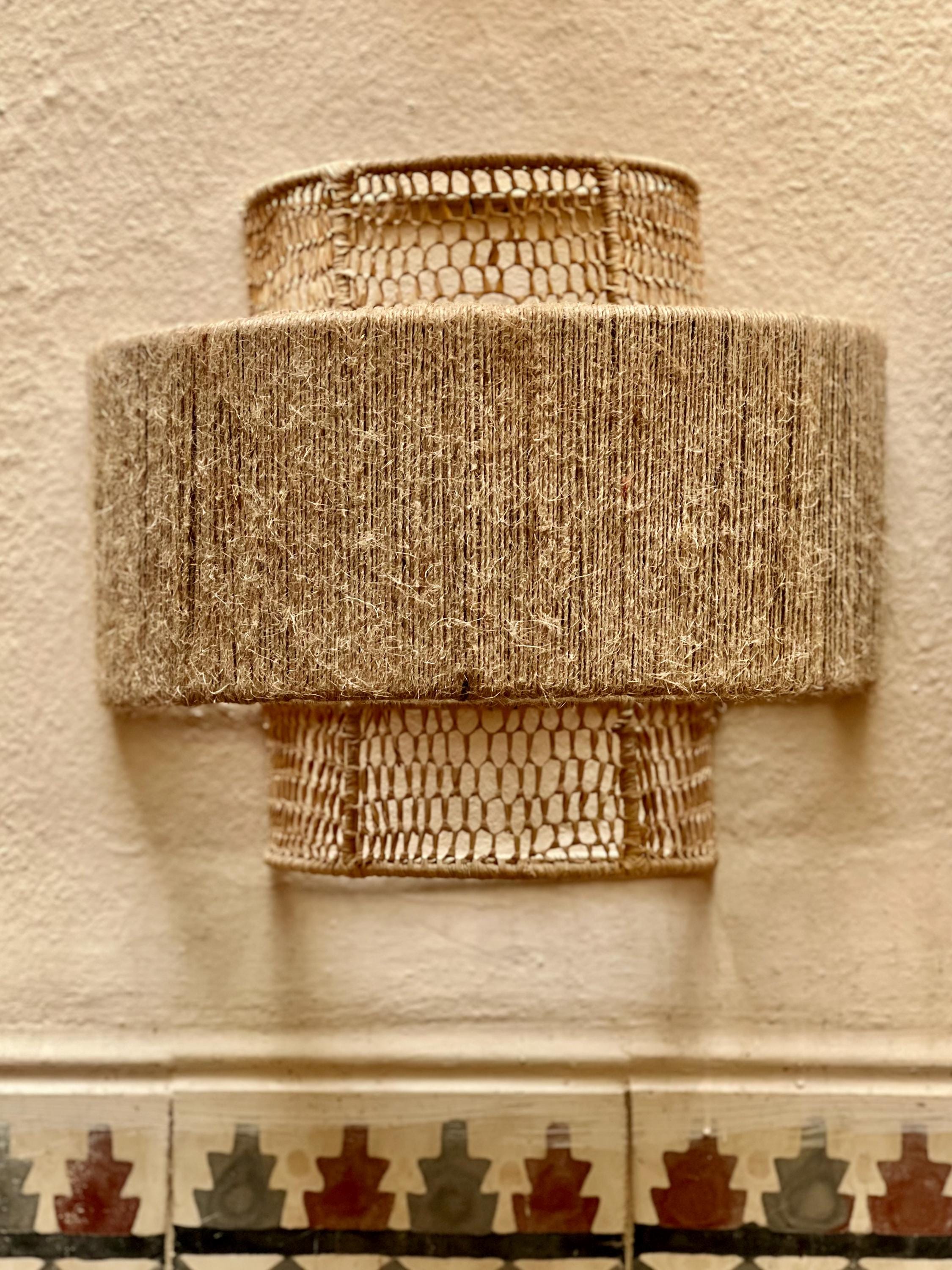 Handmade Raffia Crochet Wall Sconce Bohemian Jute Fiber Wall Light for ...