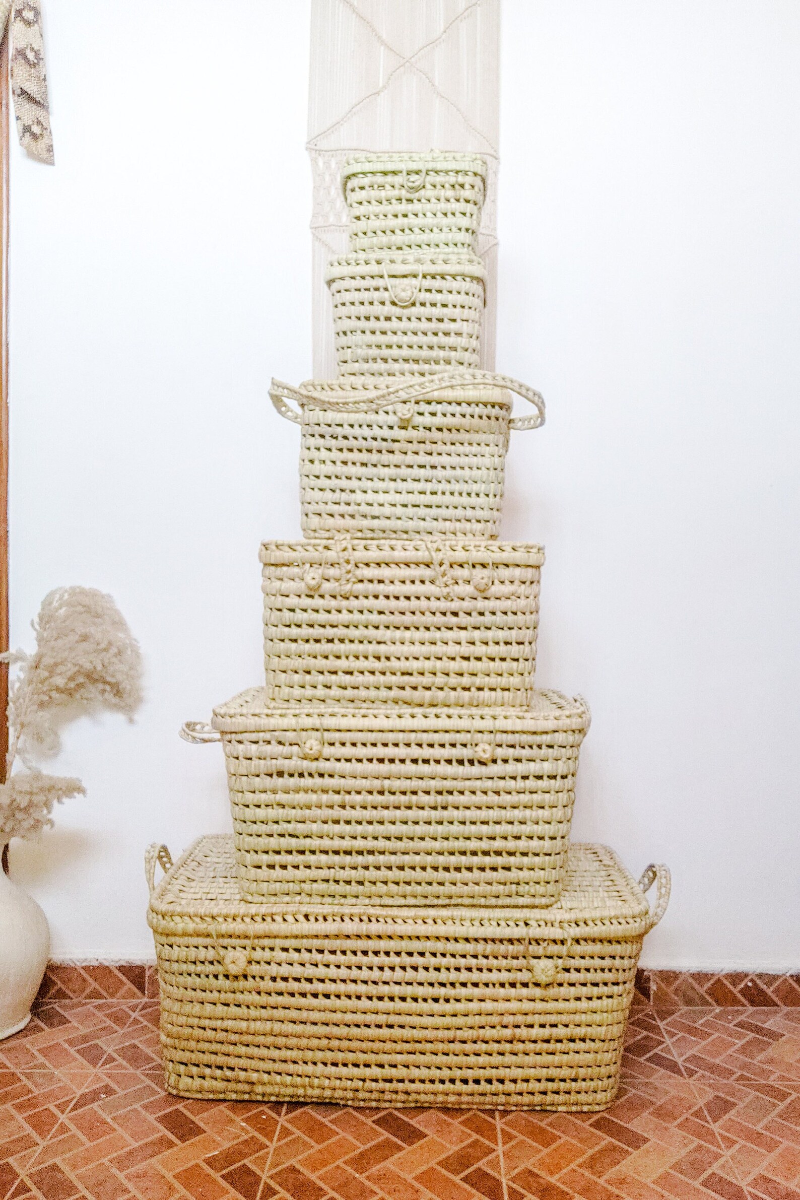 Moroccan Lidded Palm Storage Box Wicker Trunk Chest - Etsy