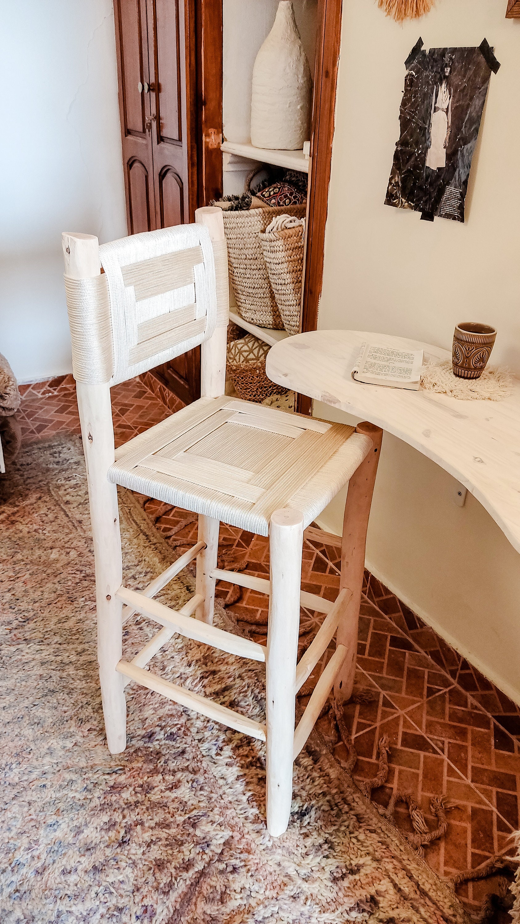 Moroccan Bar Stool High Chair Nylon Woven Wood 100 Cm - Etsy