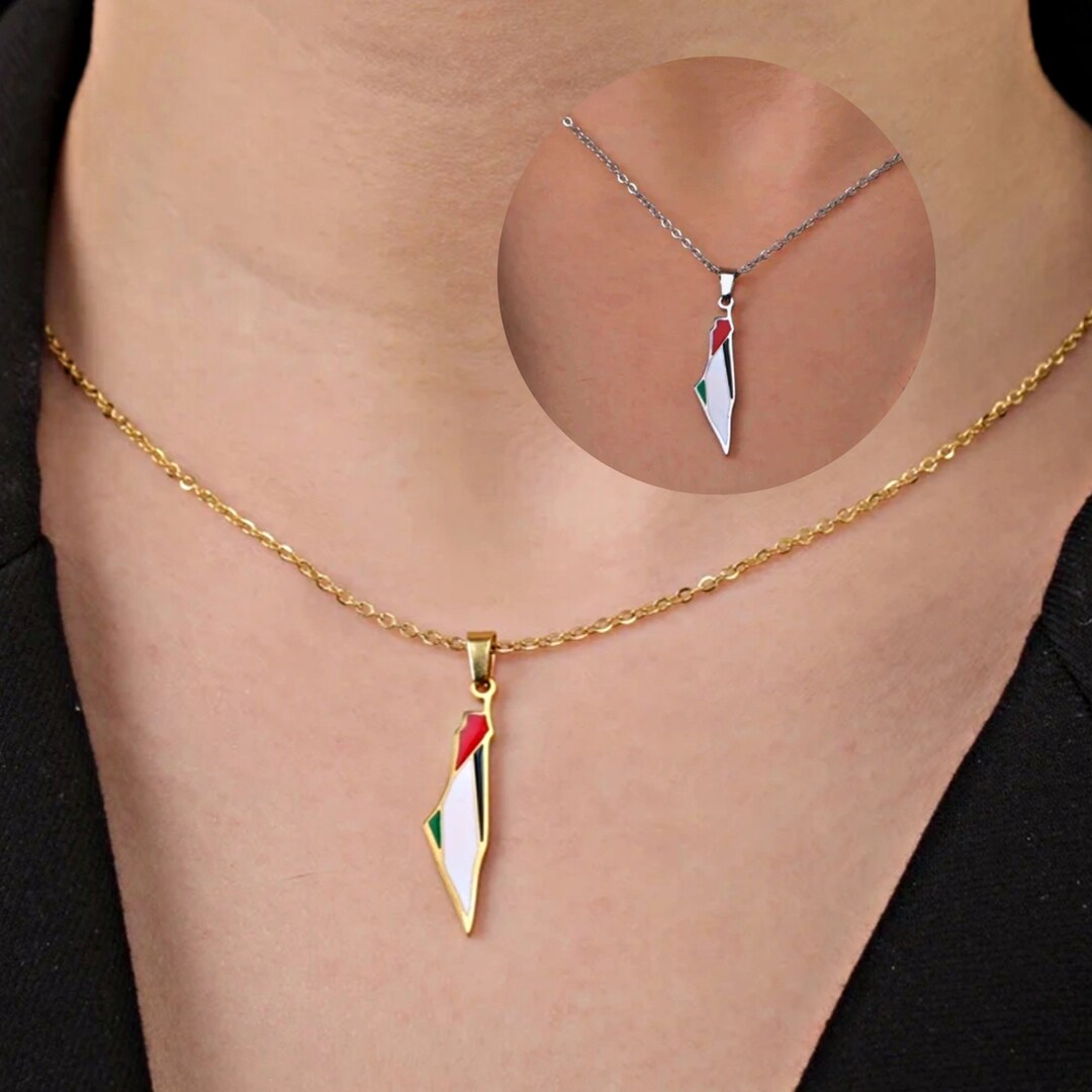 Palestinian Flag Necklace, Gold Silver Free Palestine Necklace, Unisex ...