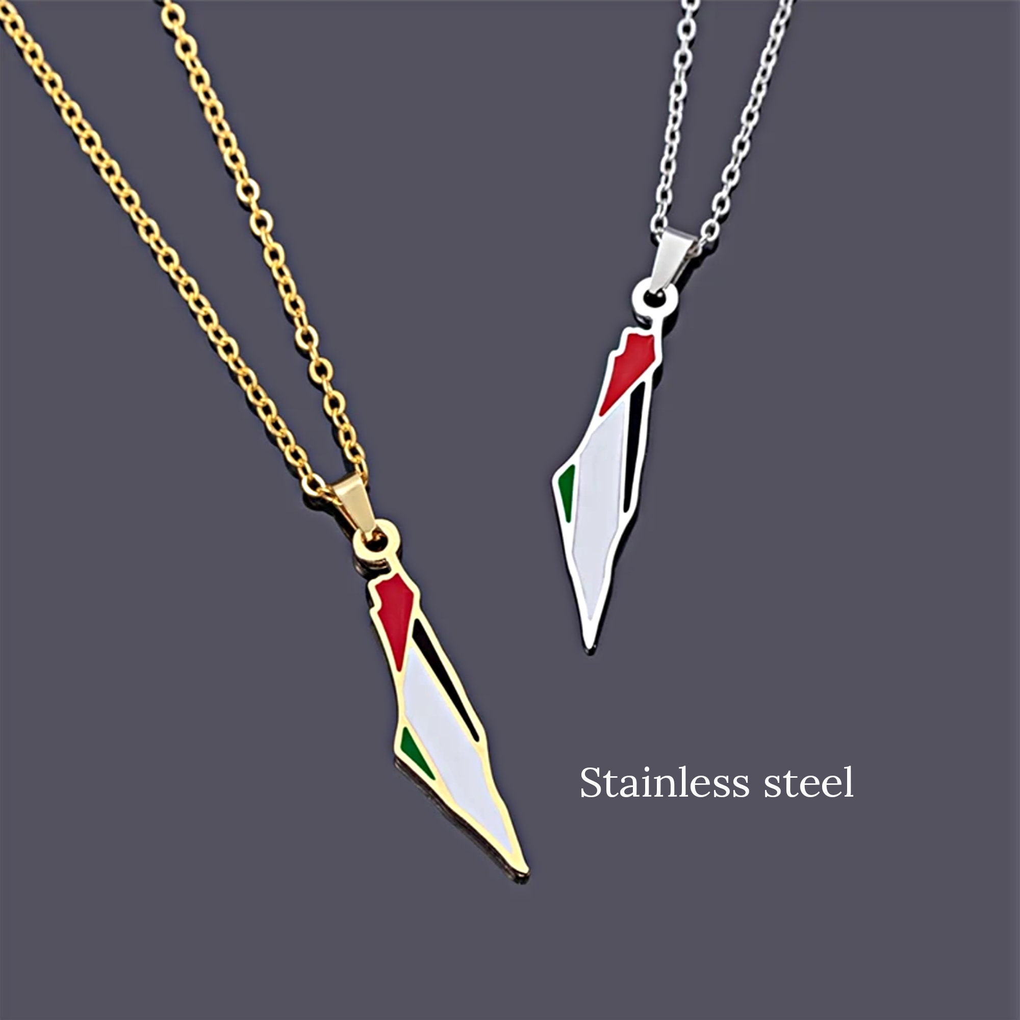 Palestinian Flag Necklace, Gold Silver Free Palestine Necklace, Unisex ...