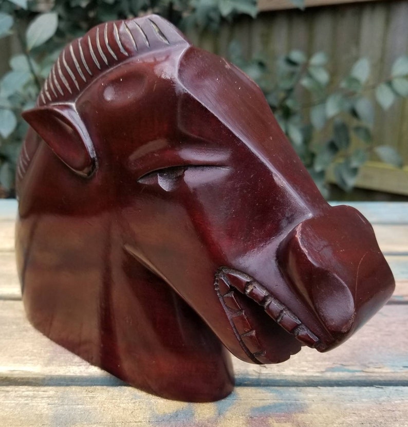 Vintage Mahogany Wood Hand Carved Haiti Hoarse Head - Etsy