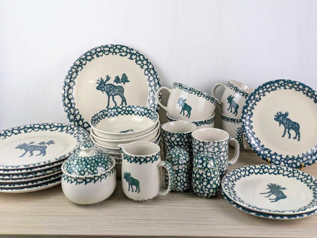 Rustic Moose Stoneware Dinnerware: Tienshan Folk Craft, Green ...