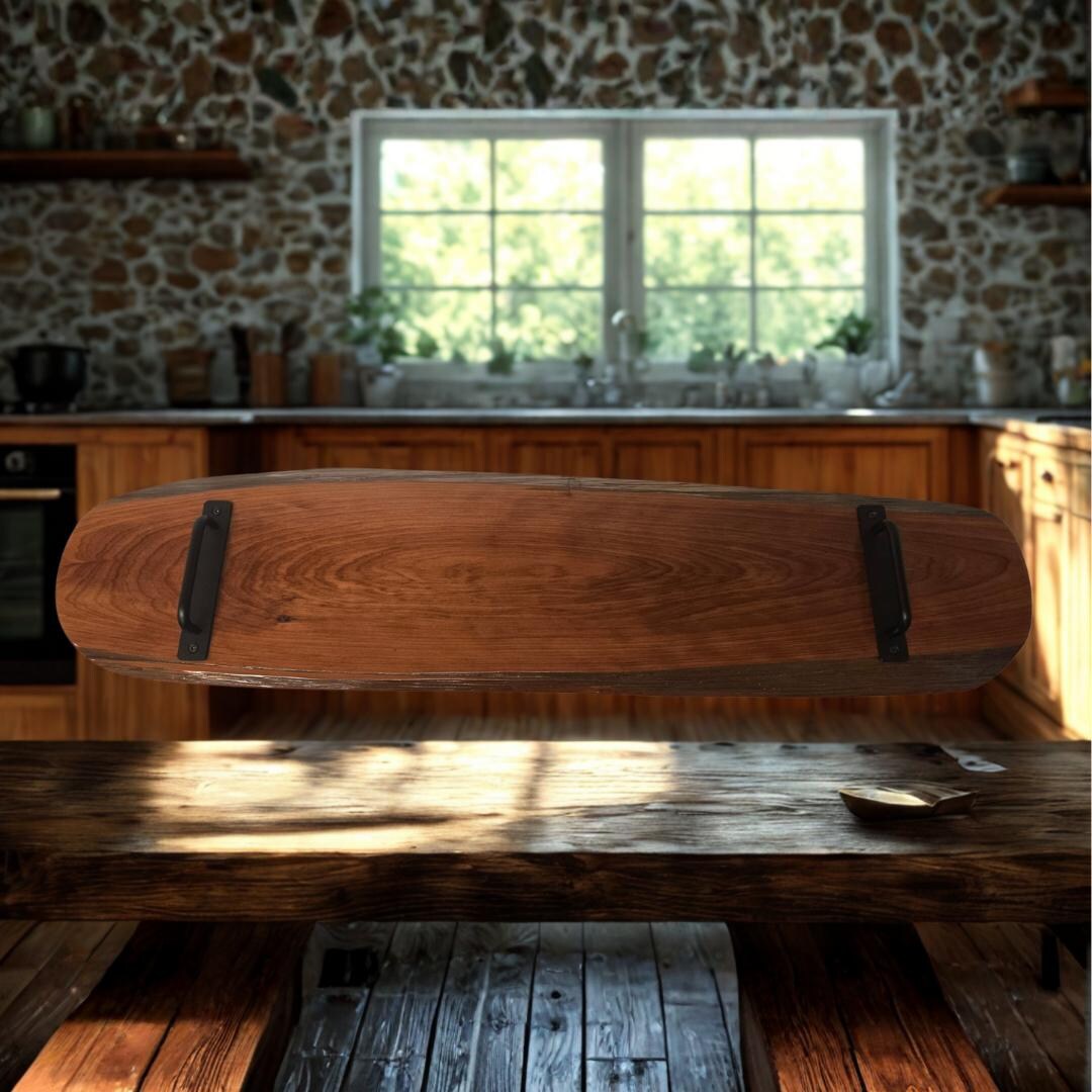 Solid Wood Slab Serving Tray With Handles | Long Charcuterie Board ...