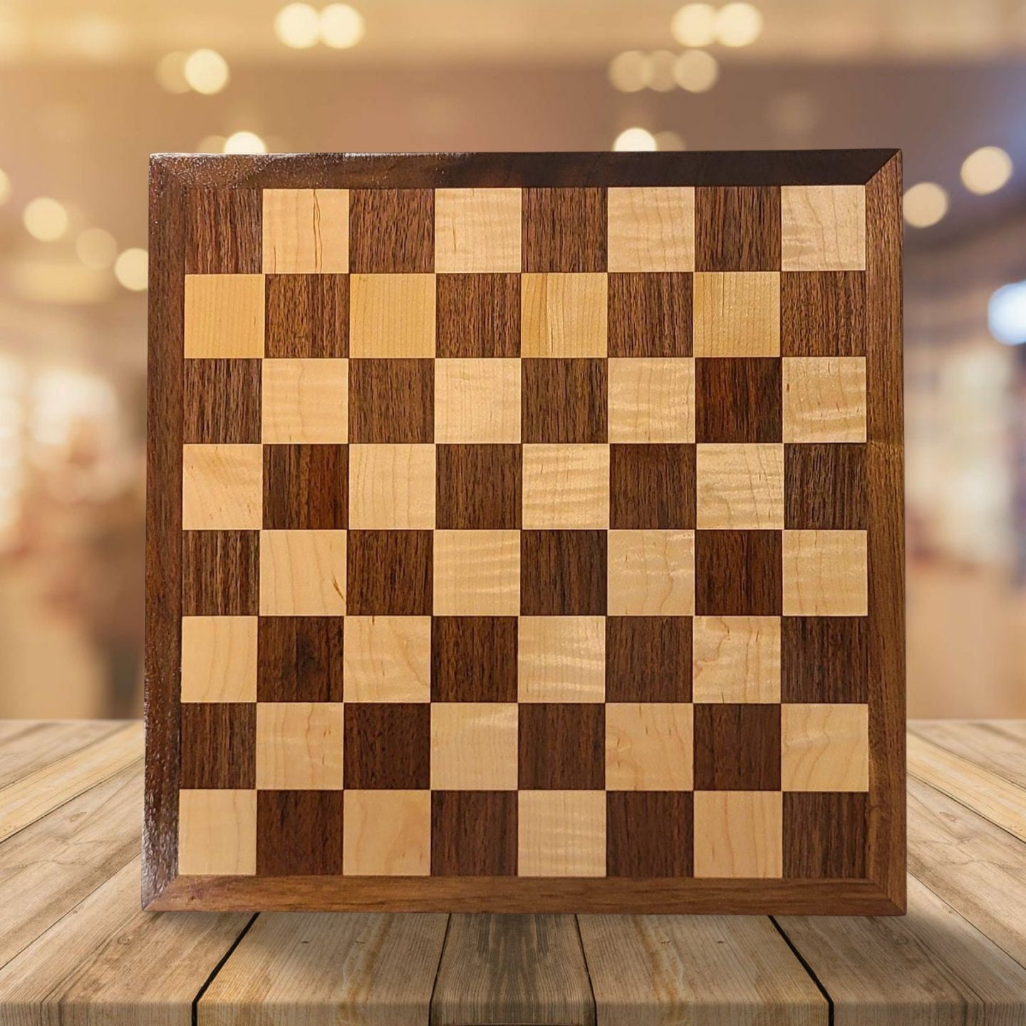 Premium Walnut and Maple Chess Board With Swivel - 15.25" Solid Wood ...
