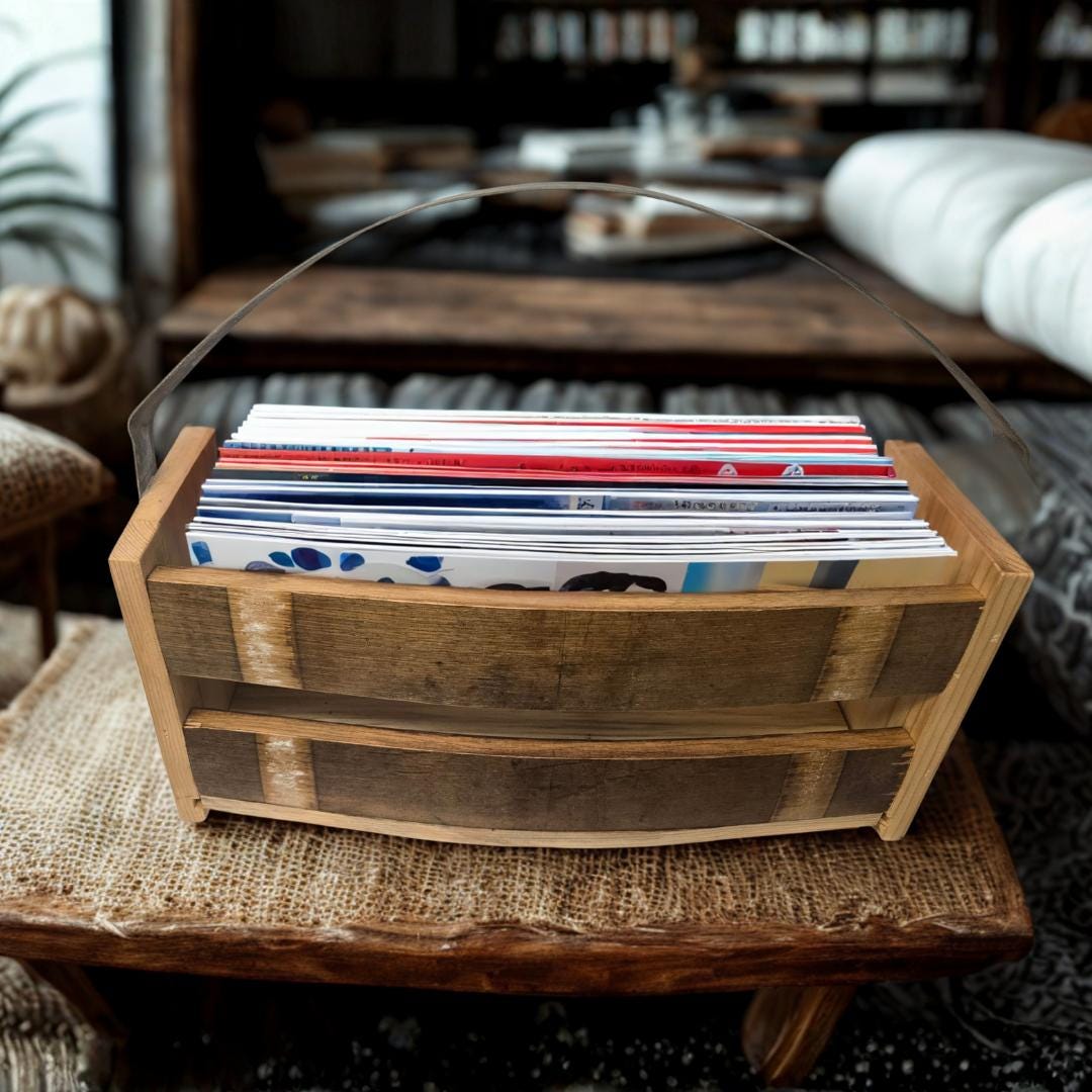 Reclaimed Wine Barrel Magazine Rack, Upcycled Winery Crate & Stave ...