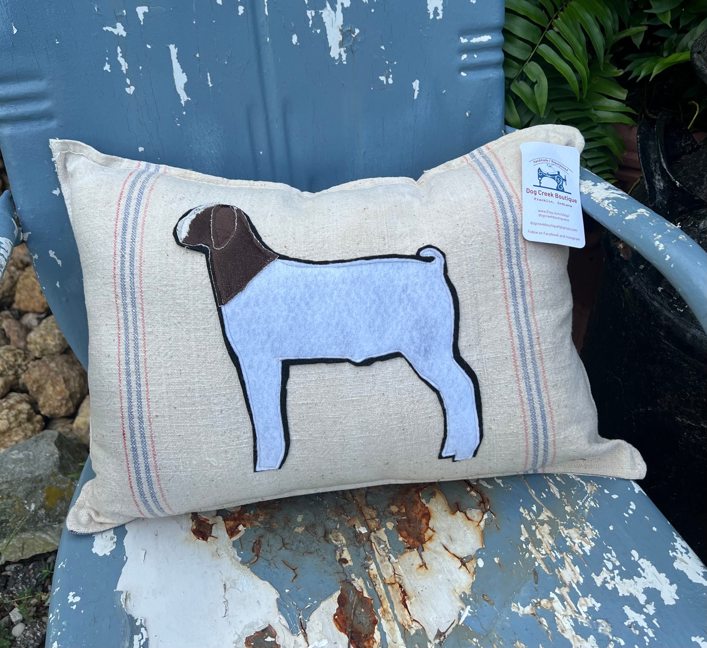 Vintage Antique Grain Sack Goat Pillow, Feed Sack Seed Sack Pillow Goat ...