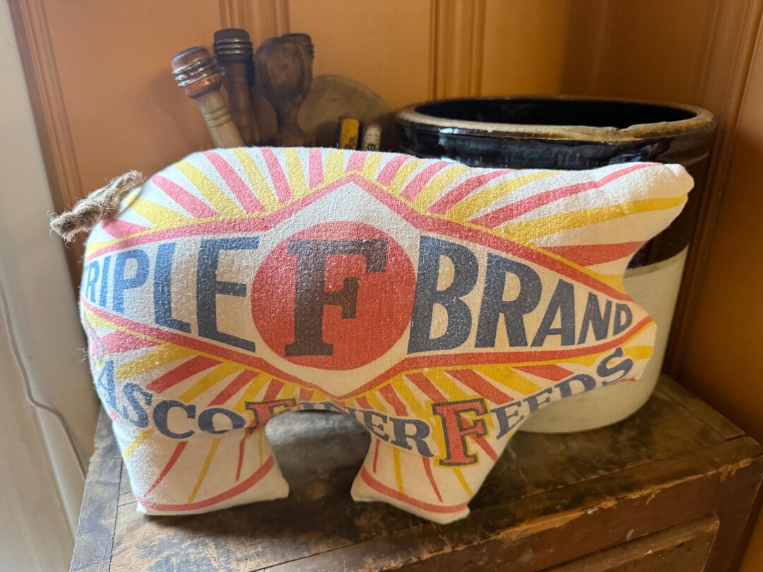 Feed Sack Pig Pillow, Repurposed, Vintage, Antique, Handmade, Grain ...