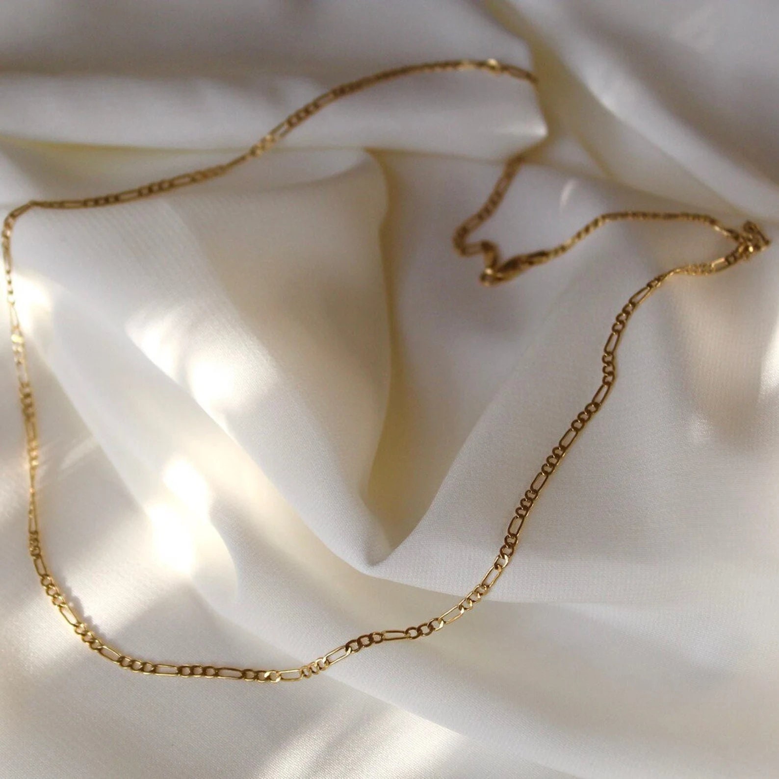 14K Gold Figaro Chain, Solid 14K Gold Figaro Chain Necklace, Real Gold ...