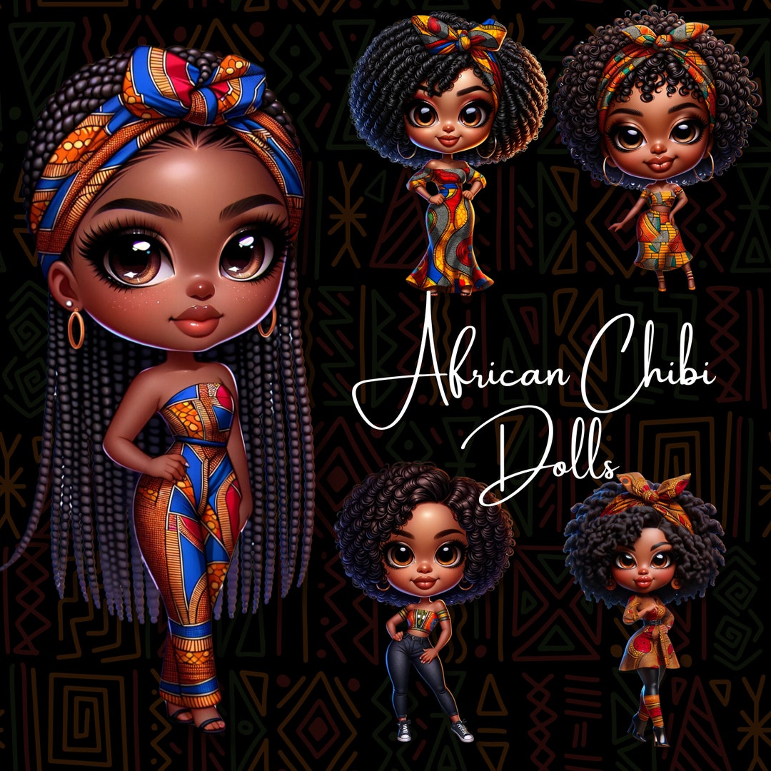 30 African Chibi Dolls, Black History Month, Black Girl Chibi Art, Wall ...