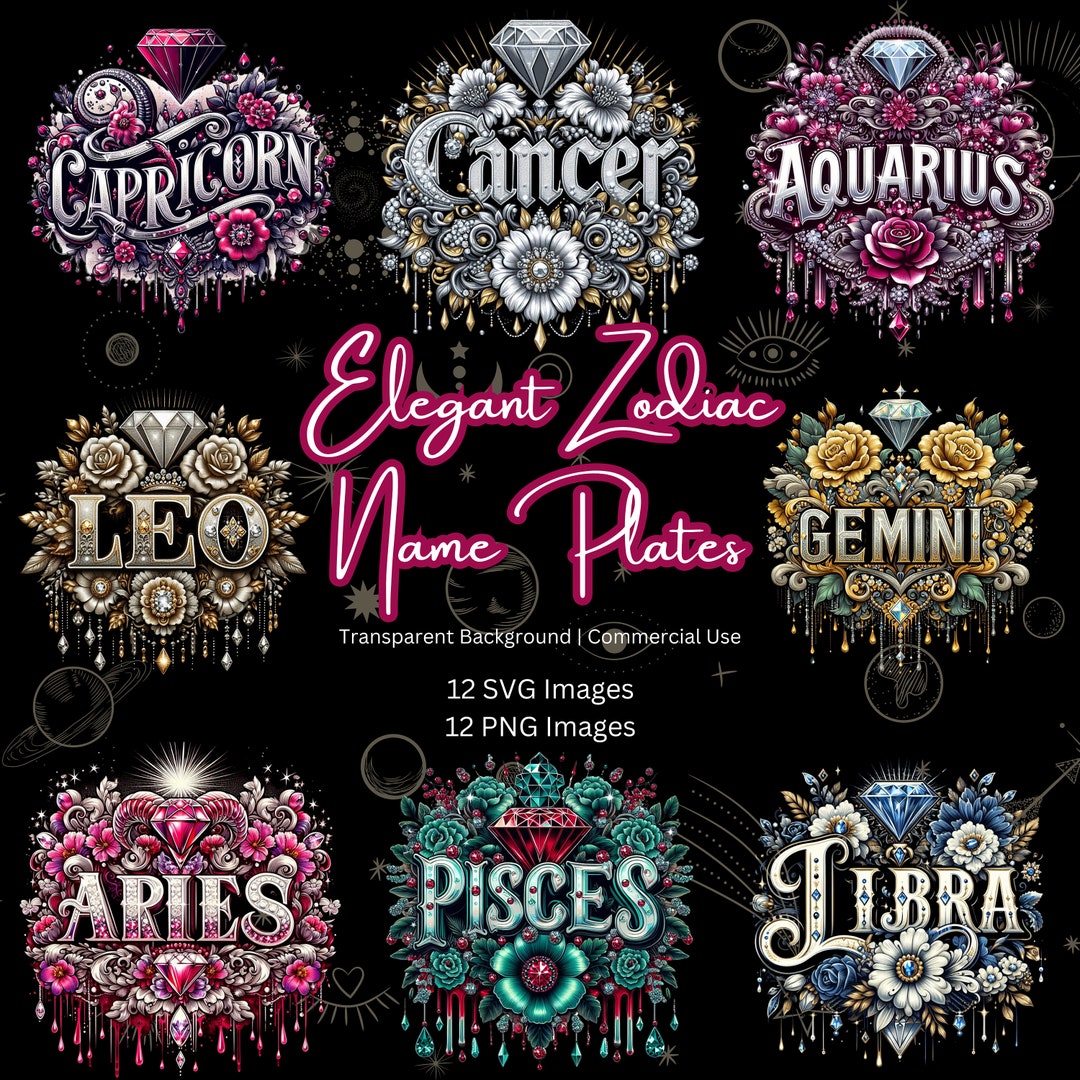 Elegant Zodiac Images, SVG, PNG Files, Image Bundles, Bundle of 12 ...