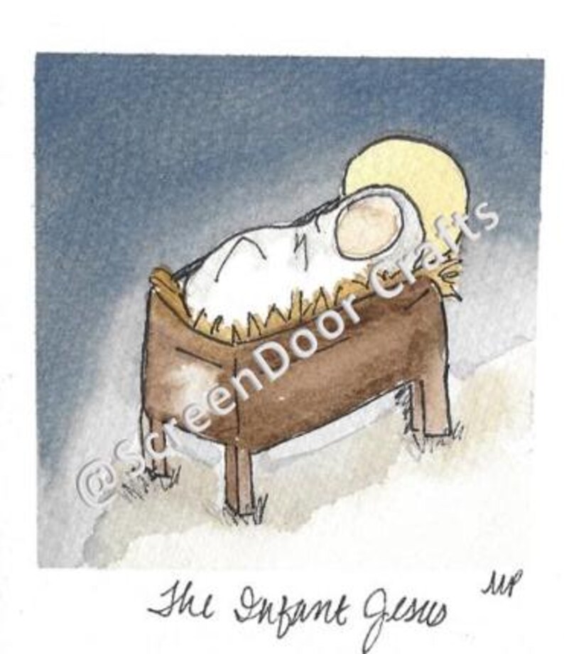 Watercolor of Baby Jesus in the Manger - Etsy