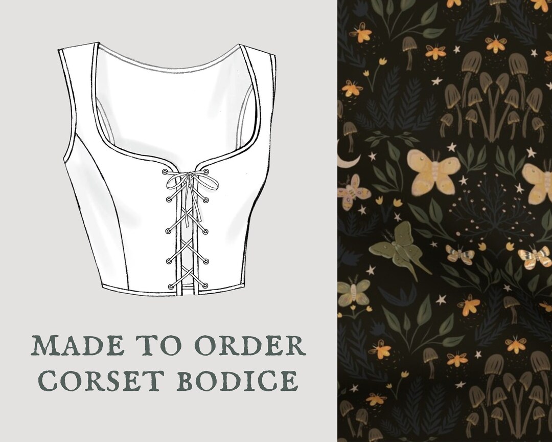 Bioluminescent Moonlight Reversible Cottagecore Bodice Goblincore Moth Moon Corset Vest Made to ...