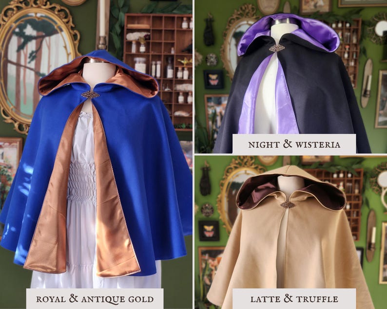 Custom Wool Capelet | Cottagecore Hobbit Poly Wool Satin Cape | Wizard ...