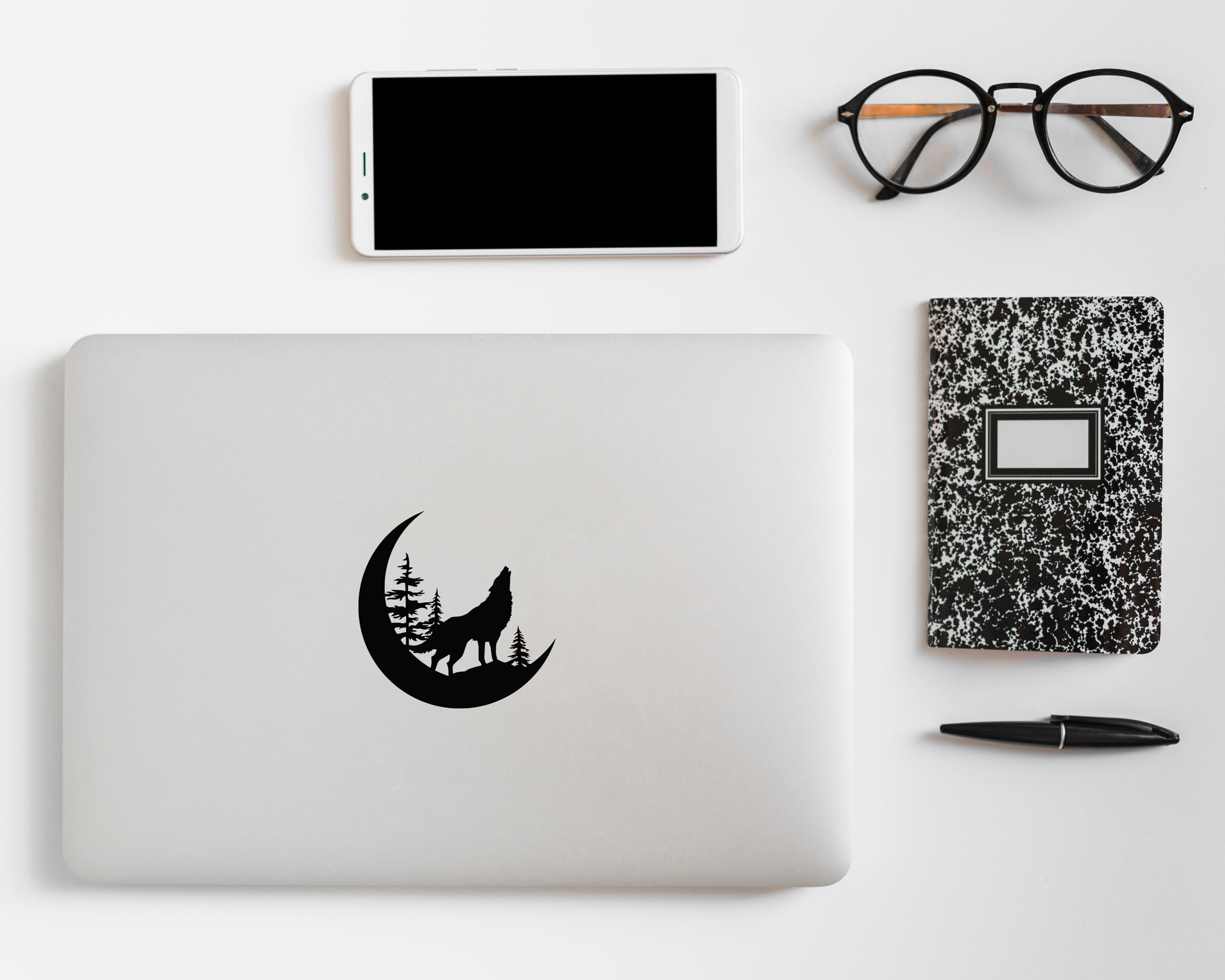 Scenic Wolf Howling Vinyl Decal – Forest and Moon Silhouette Wildlife ...