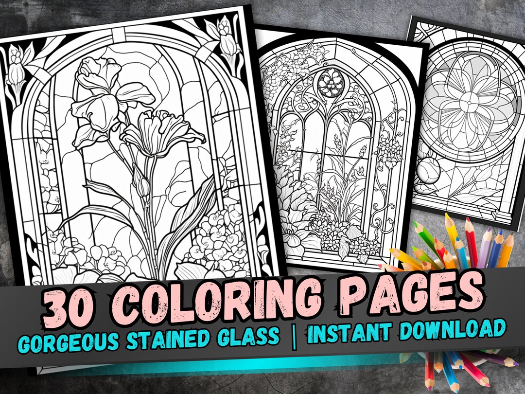 Gorgeous Stained Glass Coloring Pages for Adults and Teens | Printable ...