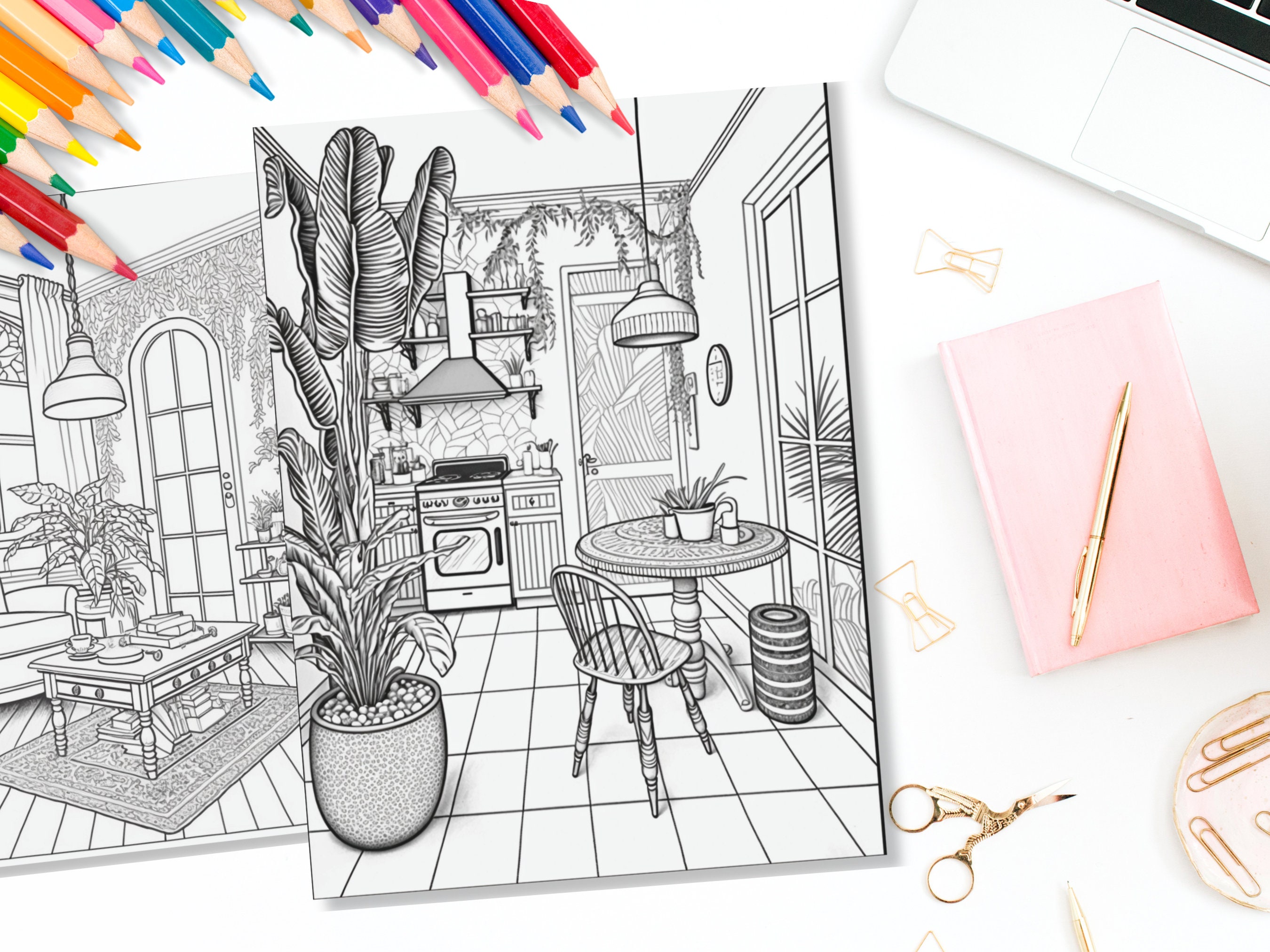 Boho Decor Coloring Pages for Adults - Printable Interior Designs for ...