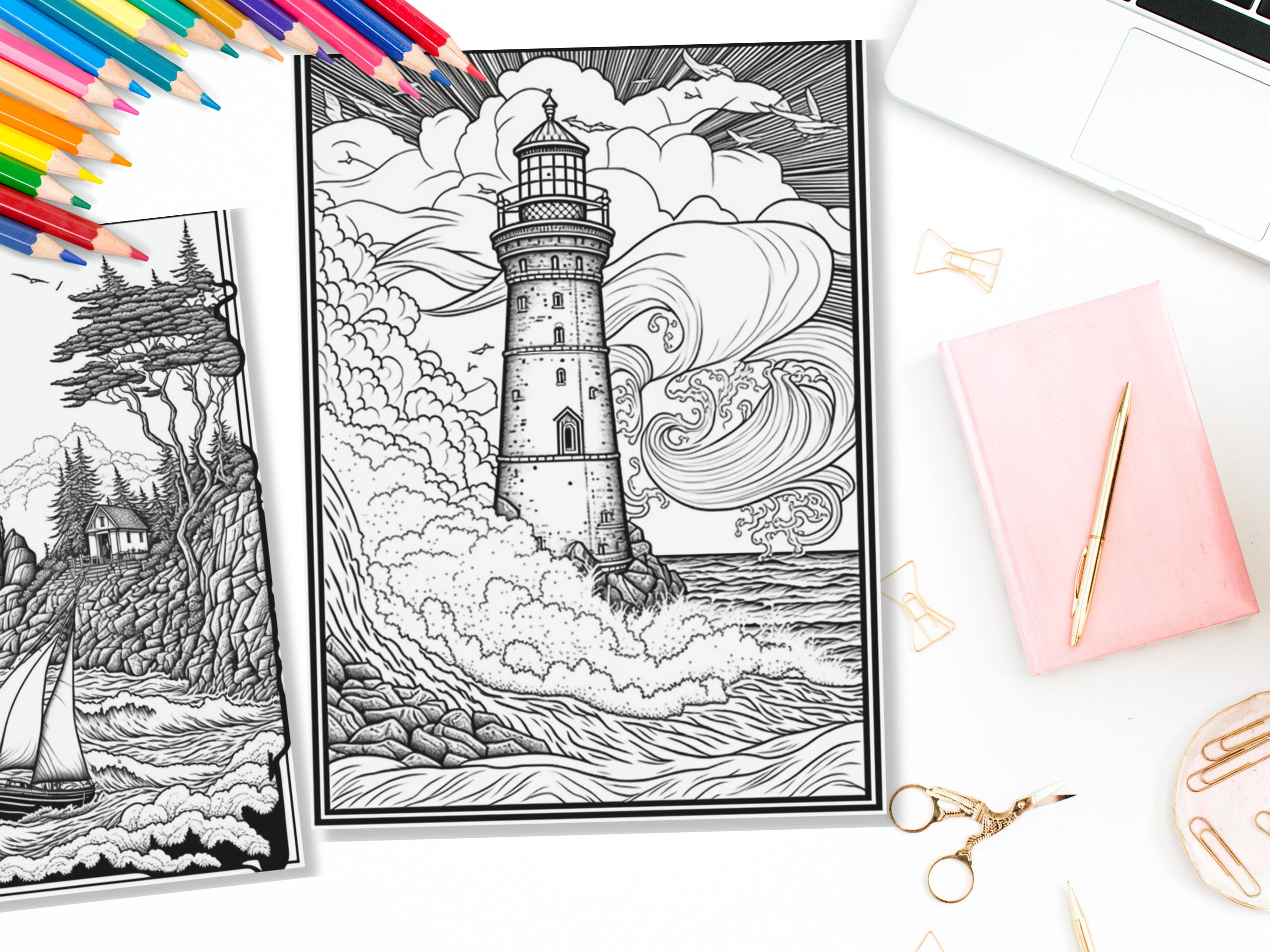 Lighthouse Coloring Pages for Adults and Teens Printable Coastal Theme ...