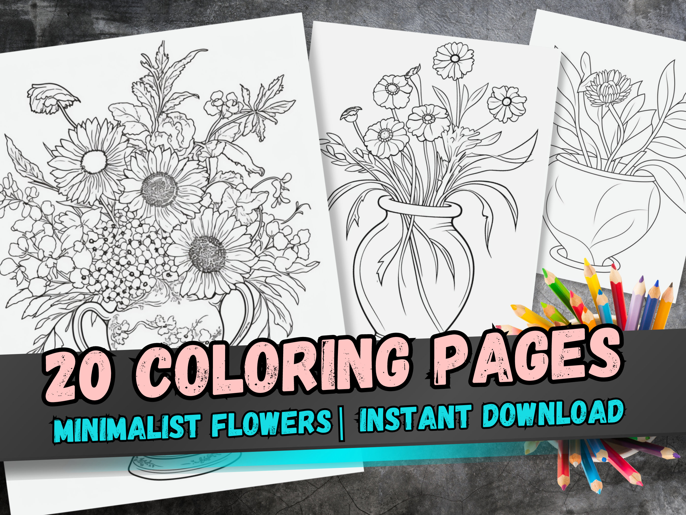 Beautiful Flowers Coloring Book, 20 Floral Designs for Adults Kids ...