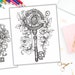 Magical Keys and Floral Coloring Pages Printable, Adult Coloring Book ...