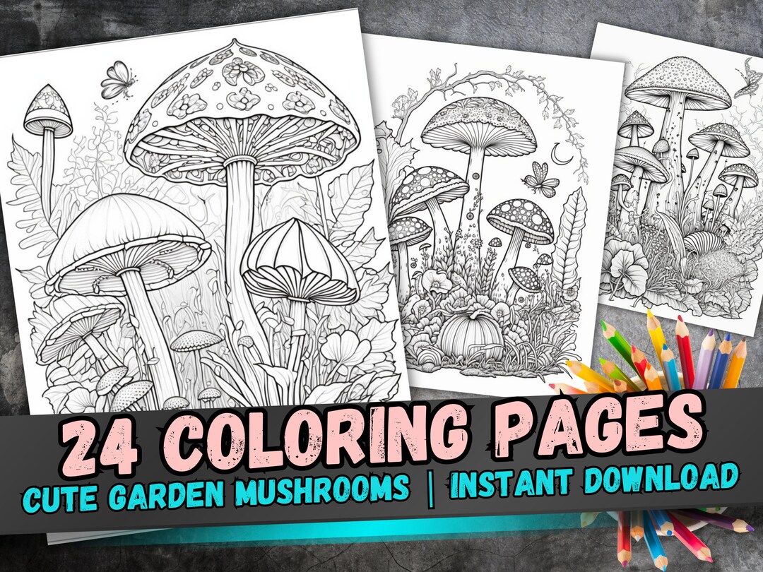 Enchanting Mushroom Garden Fantasy Coloring Page for Adults - Whimsical ...