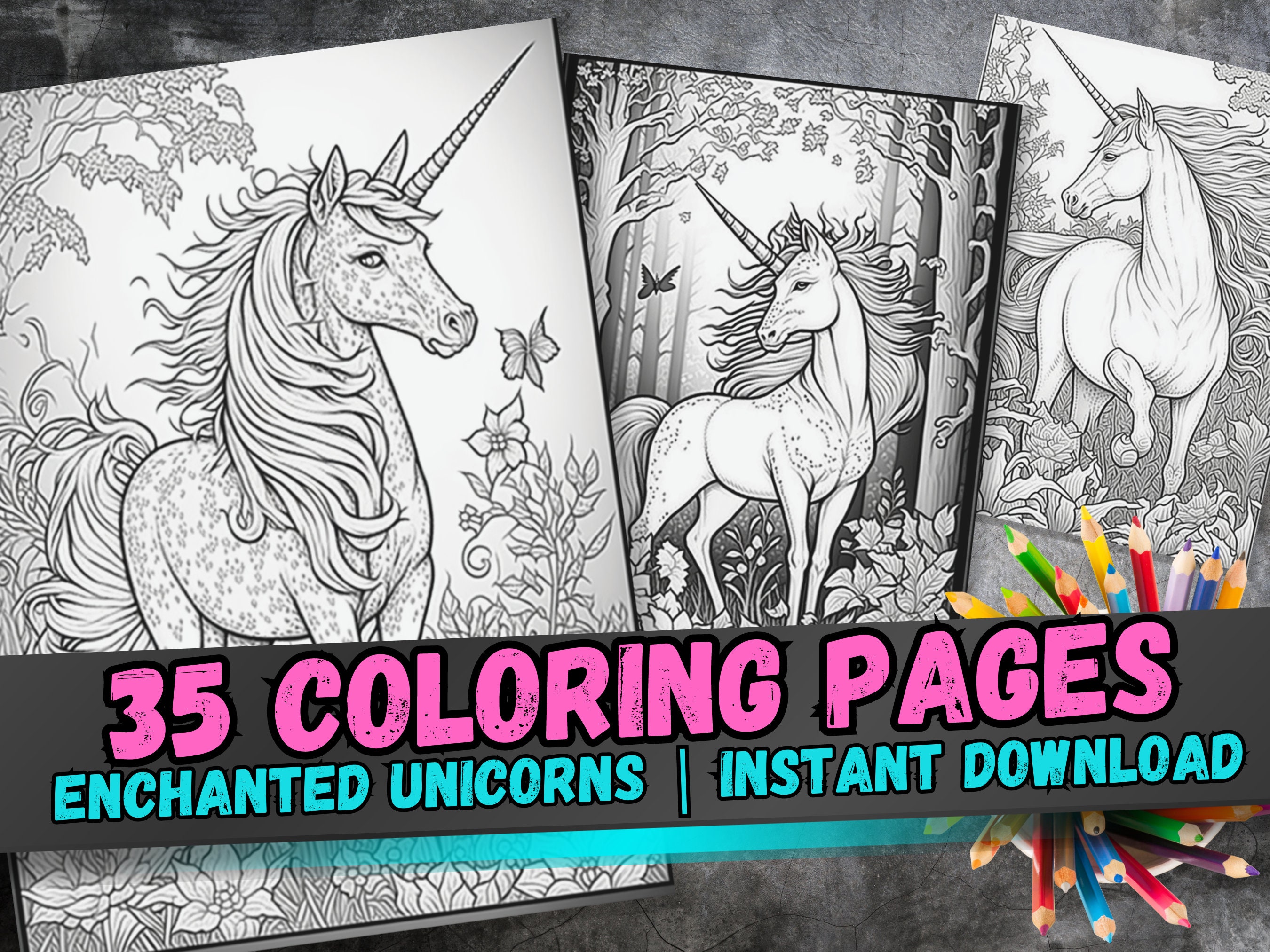 Enchanted Fantasy Unicorn Coloring Book | Digital Download for Adults ...
