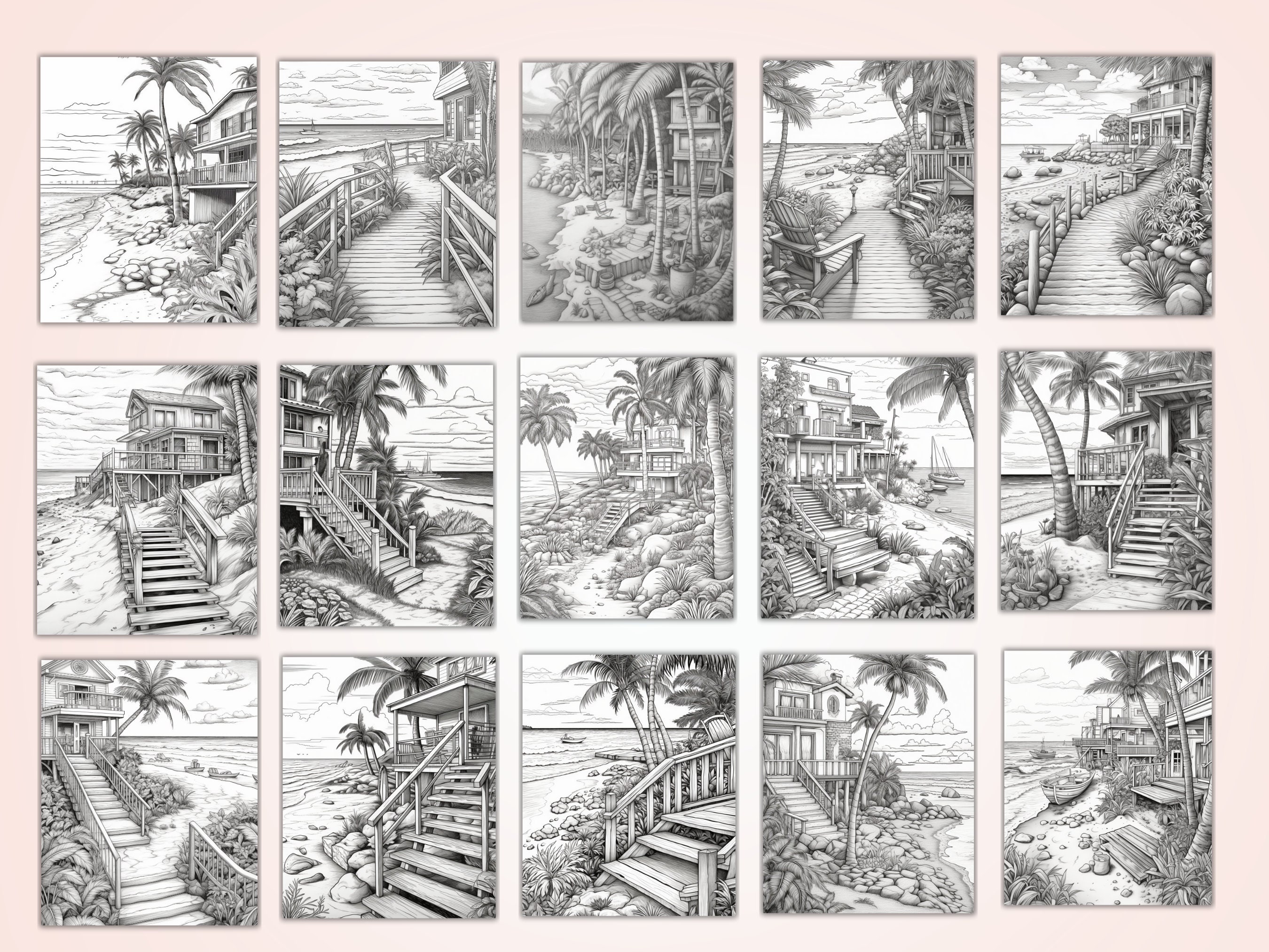 Coastal Coloring Pages for Adults and Teens Printable Coastal Theme Art ...