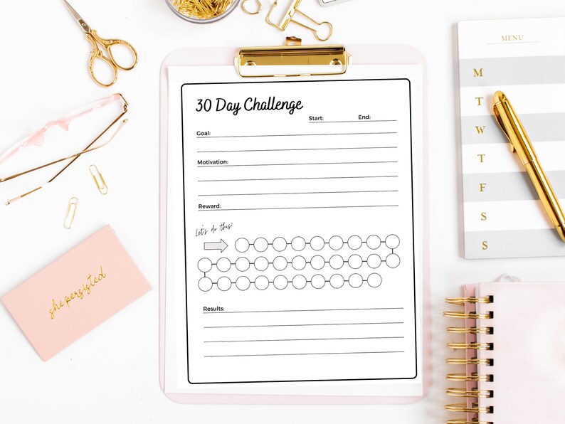 30 Day Challenge, Printable Goal Tracker, Self Improvement Tracker ...