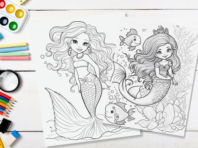 Mermaid Coloring Pages for Kids Cute Drawings Underwater Princess ...