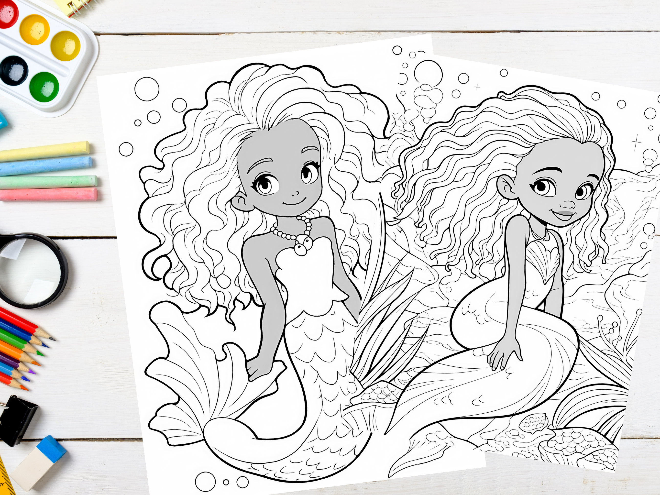 Mermaid Coloring Pages for Kids | Cute Drawings | Underwater Princess ...