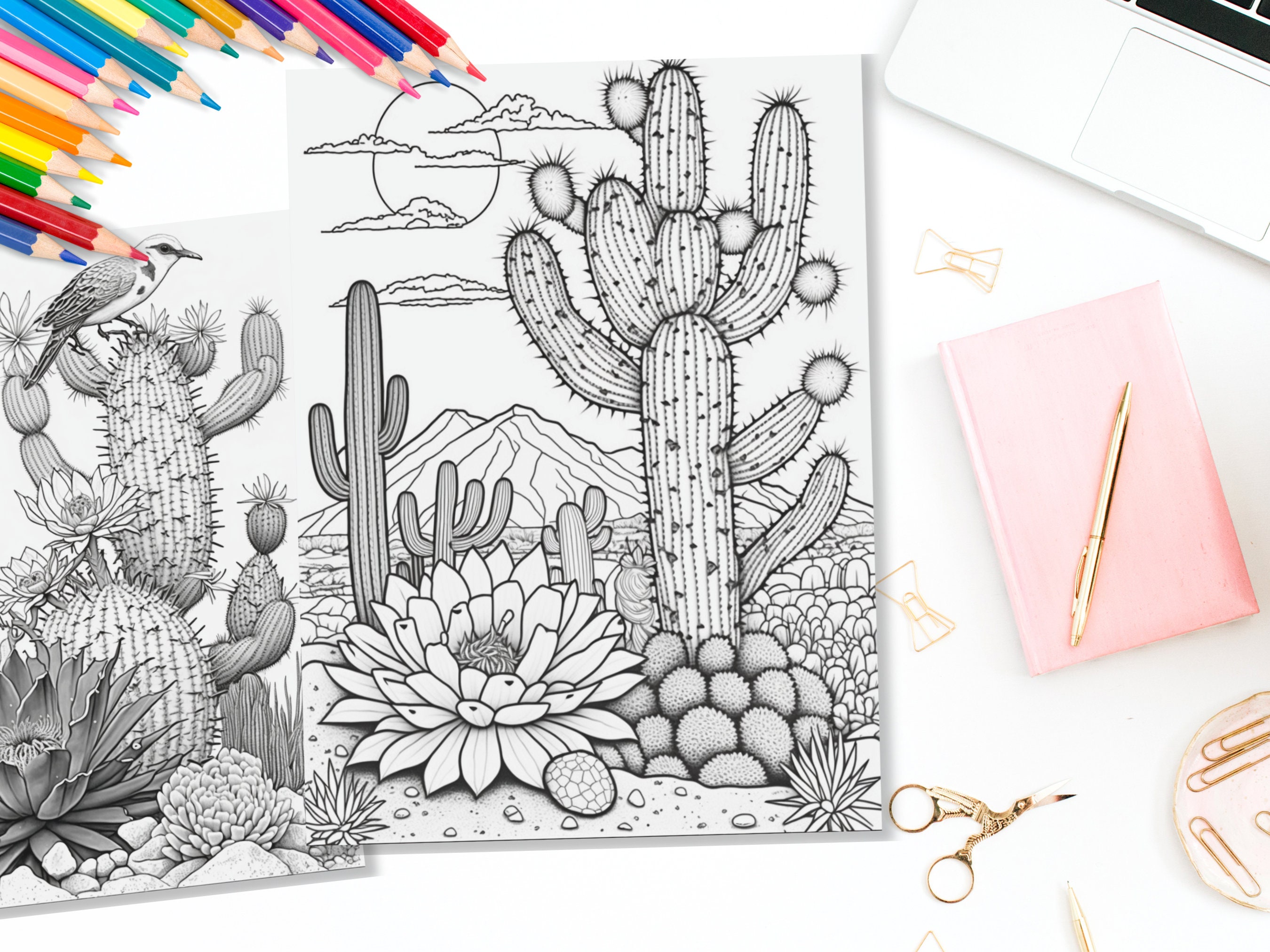 Realistic Cactus Coloring Pages for Adults, Teens and Kids - Printable ...