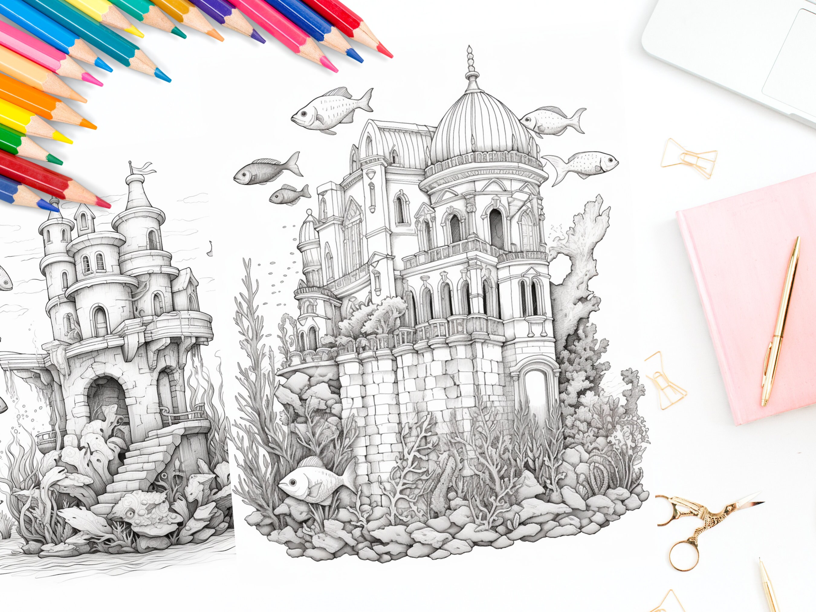 Under the Sea Castles Coloring Pages for Adults and Teens | Printable ...