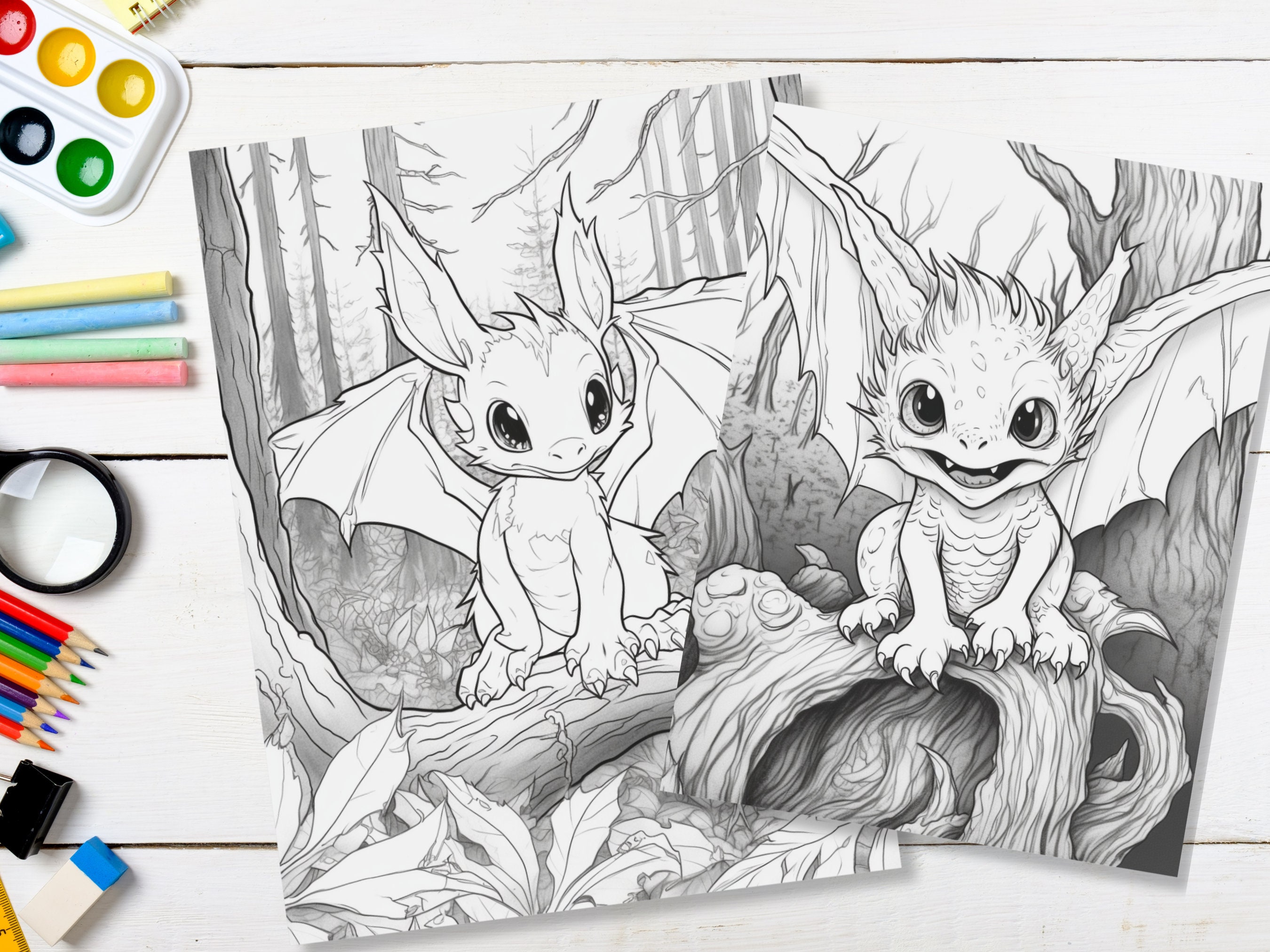 Baby Woodland Dragon Fantasy Coloring Pages - Printable and Digital ...