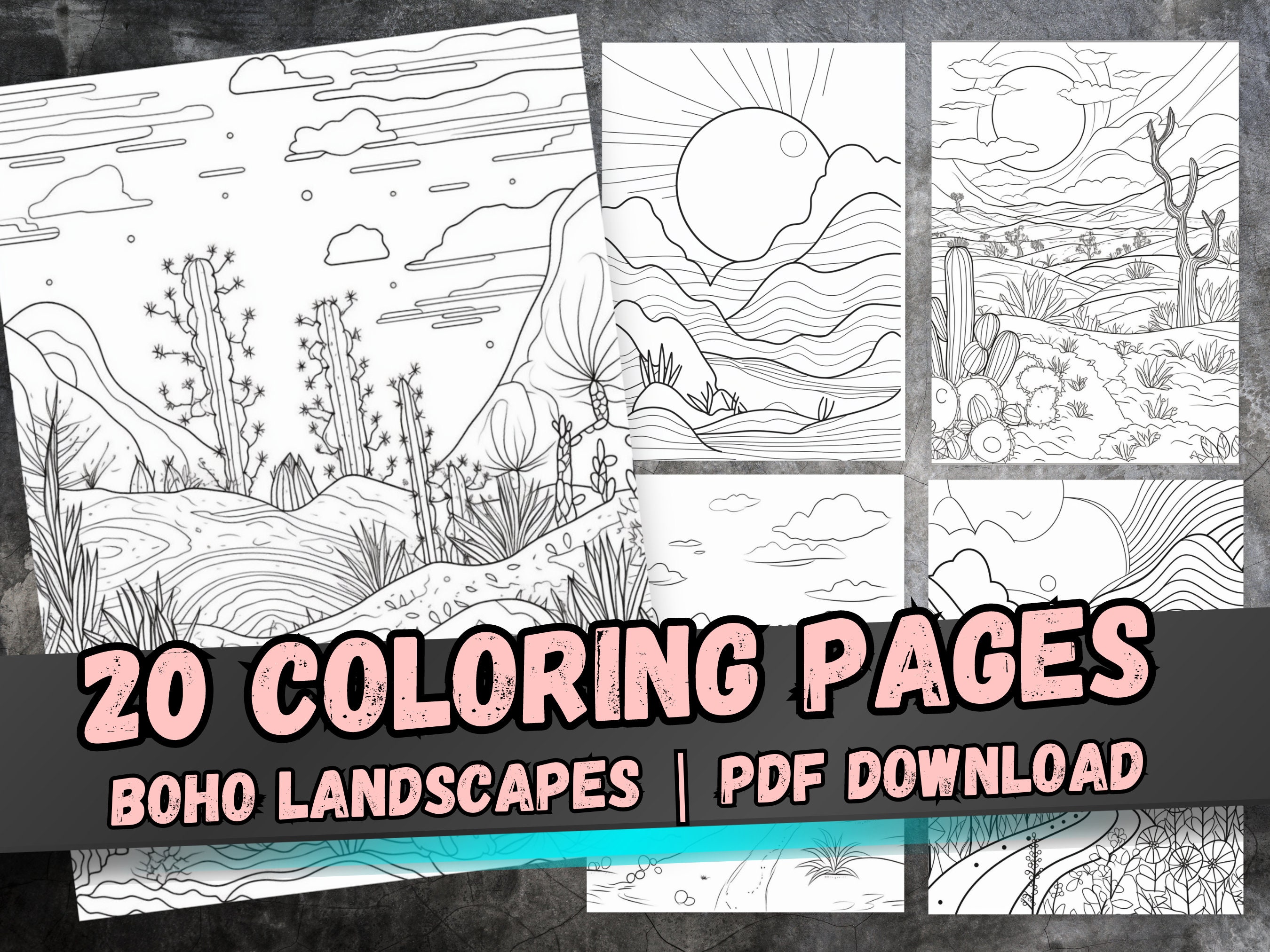 Boho Landscape Coloring Pages - Printable Nature Coloring Pages for ...
