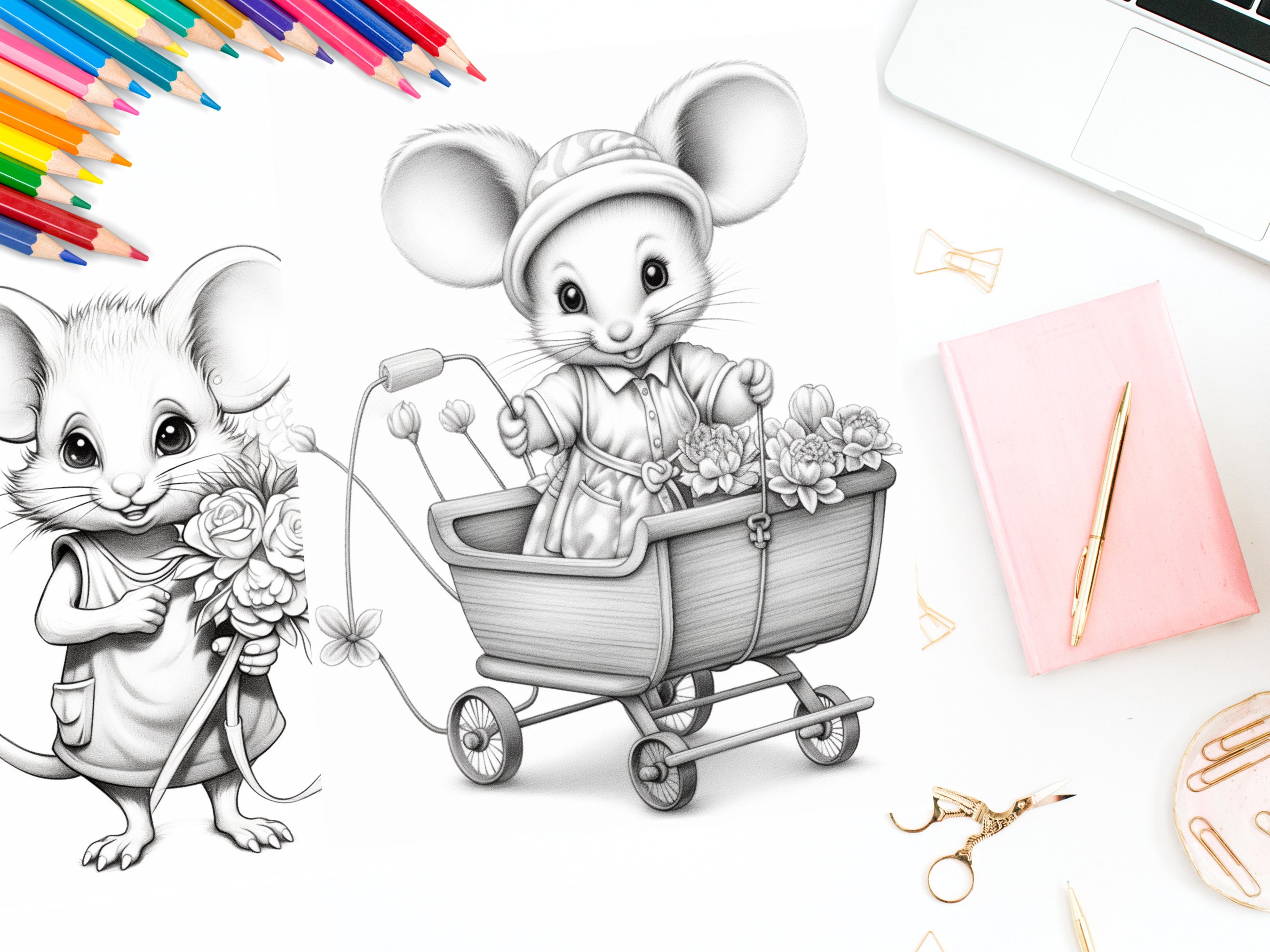 Vintage Mice Coloring Pages - Printable, Adult Coloring Book With ...