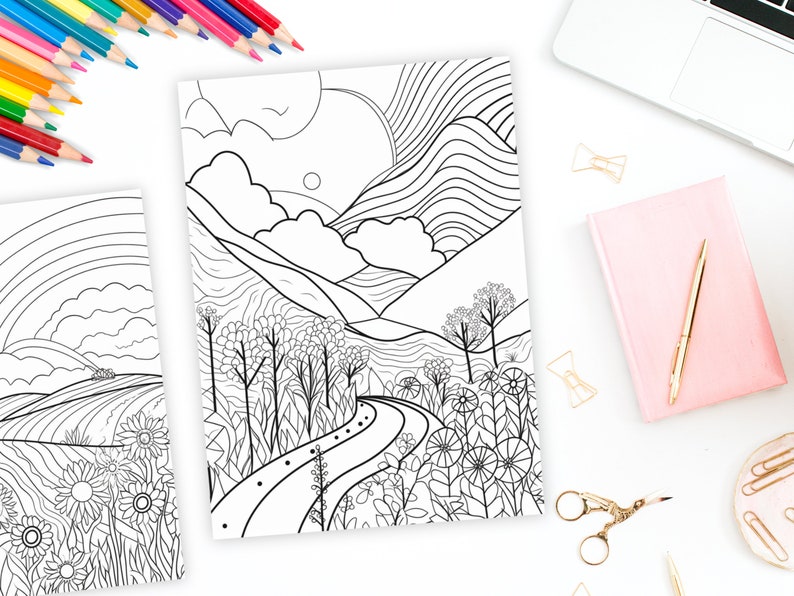 Boho Landscape Coloring Pages Printable Nature Coloring Pages for ...