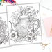 Teapot and Flower Coloring Pages - Printable, Adult Coloring Book With ...