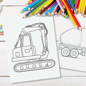 Construction Truck Line Drawn Coloring Book | Printable Kids Coloring ...