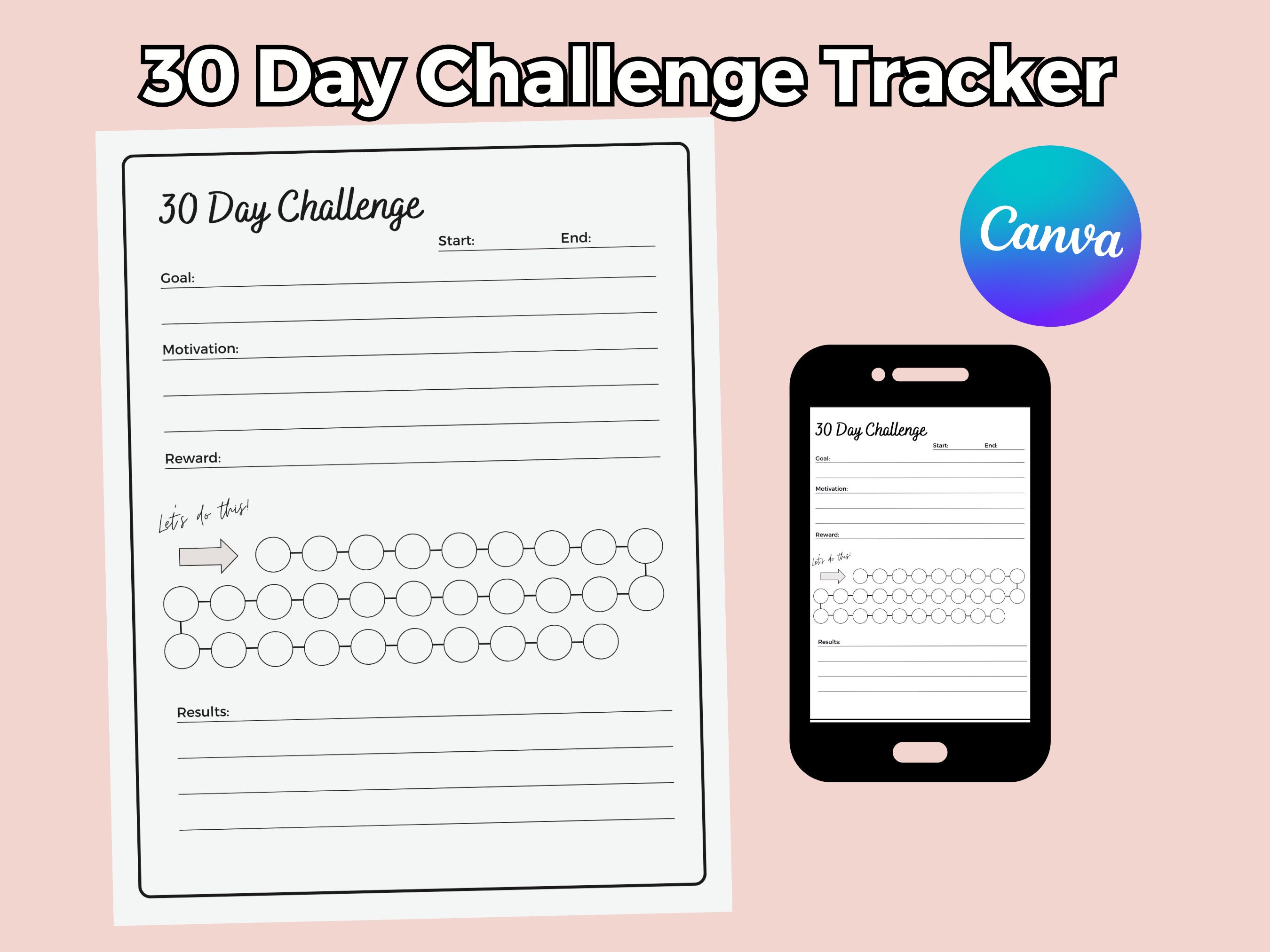 30 Day Challenge, Printable Goal Tracker, Self Improvement Tracker ...