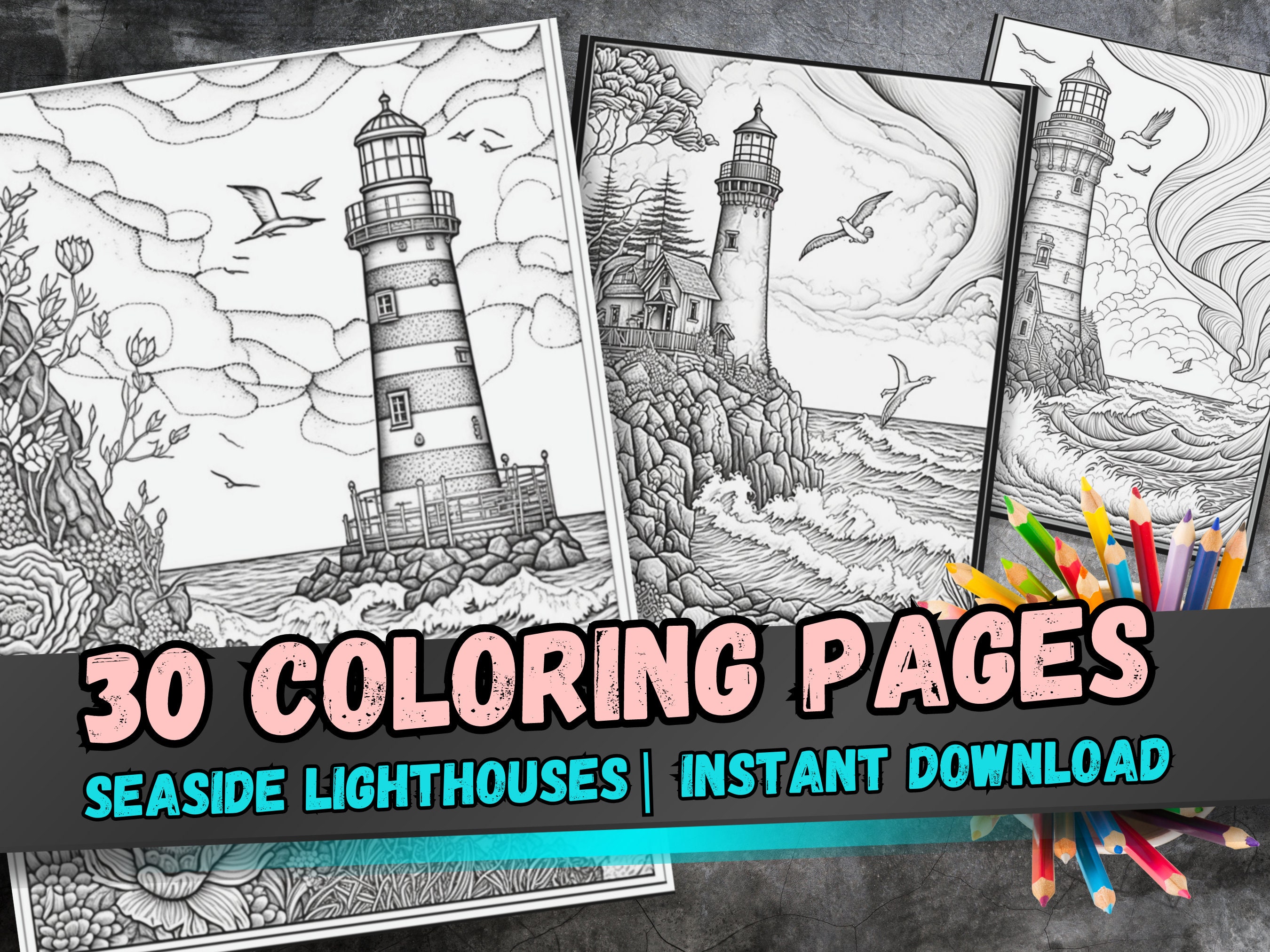 Lighthouse Coloring Pages for Adults and Teens Printable Coastal Theme ...
