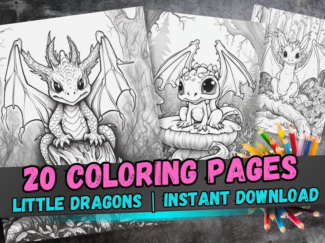 Baby Woodland Dragon Fantasy Coloring Pages Printable and Digital ...