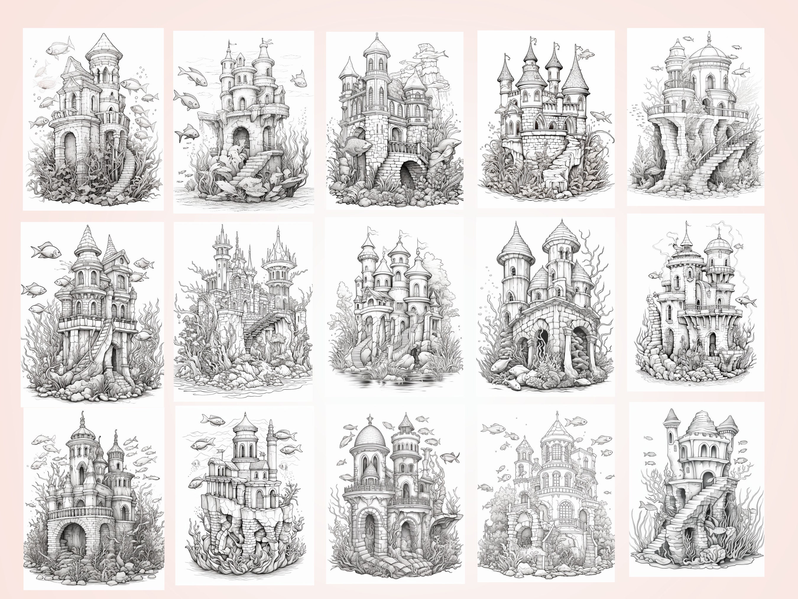 Under the Sea Castles Coloring Pages for Adults and Teens | Printable ...
