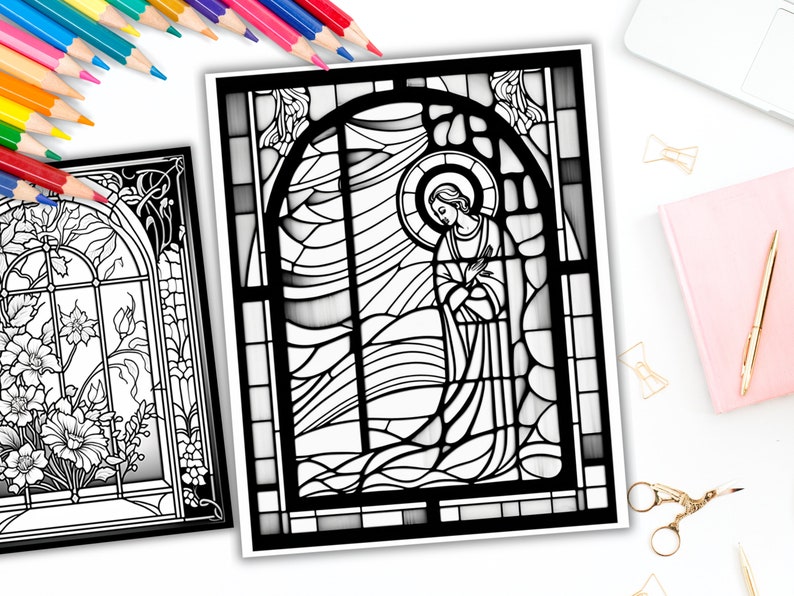 Gorgeous Stained Glass Coloring Pages for Adults and Teens | Printable ...