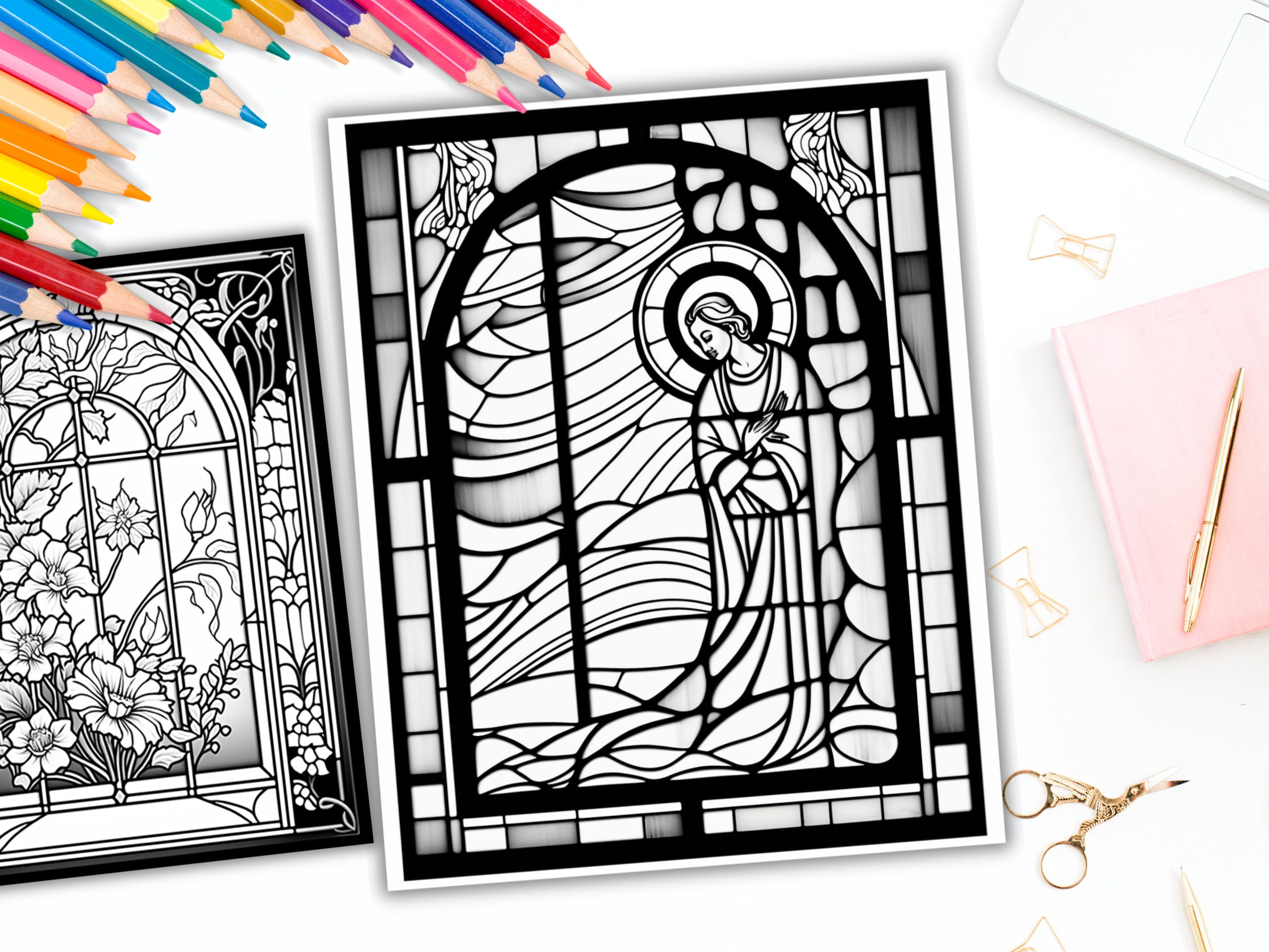 Gorgeous Stained Glass Coloring Pages for Adults and Teens | Printable ...